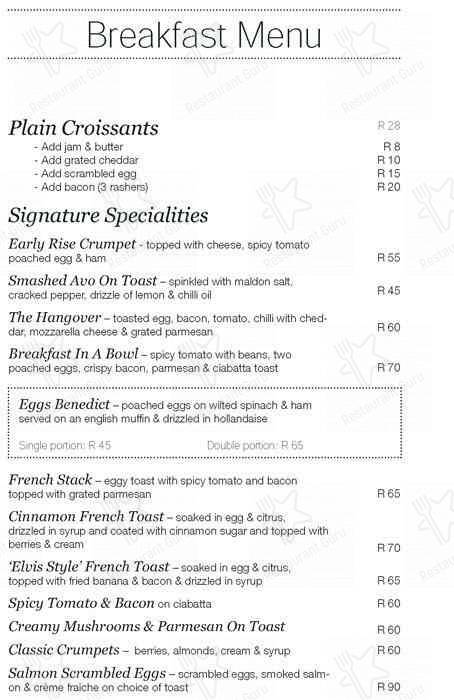 Menu at Ferguson's 5th Floor restaurant, Sandton