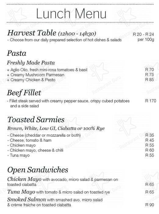 Menu at Ferguson's 5th Floor restaurant, Sandton