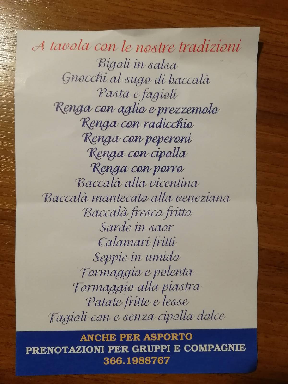 Menu da Festa della renga ristorante, Tamai