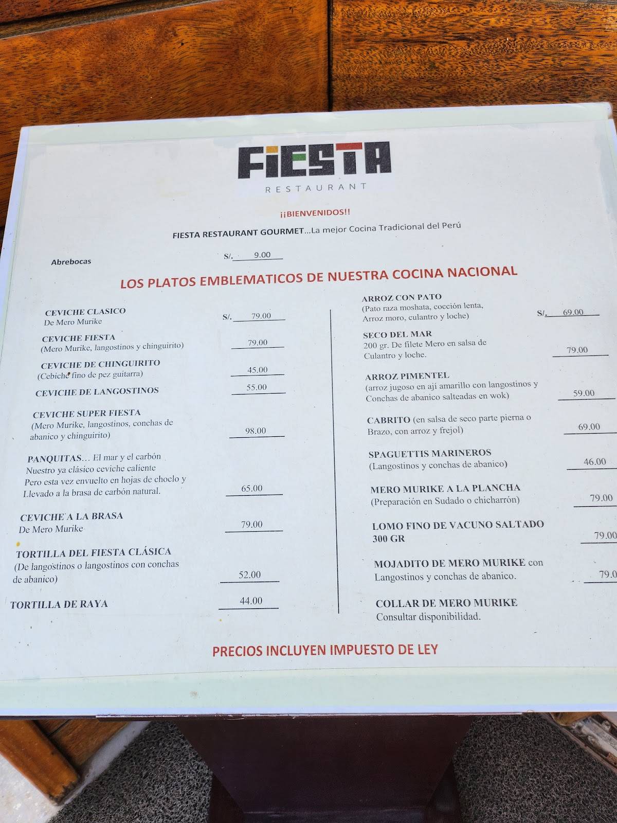 Carta de Fiesta Restaurant - Sede Chiclayo, Chiclayo
