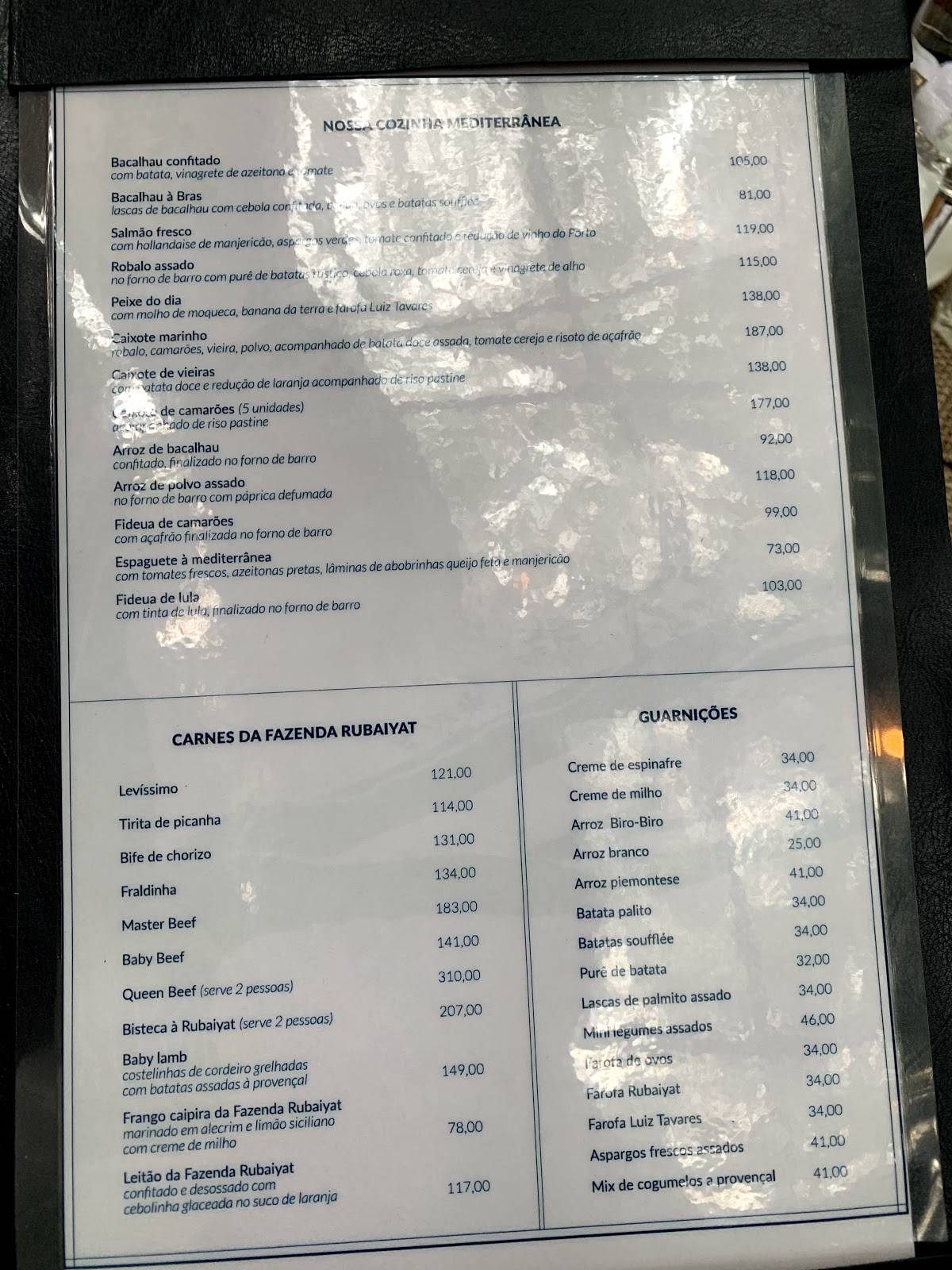 Menu at A Figueira Rubaiyat steakhouse, São Paulo