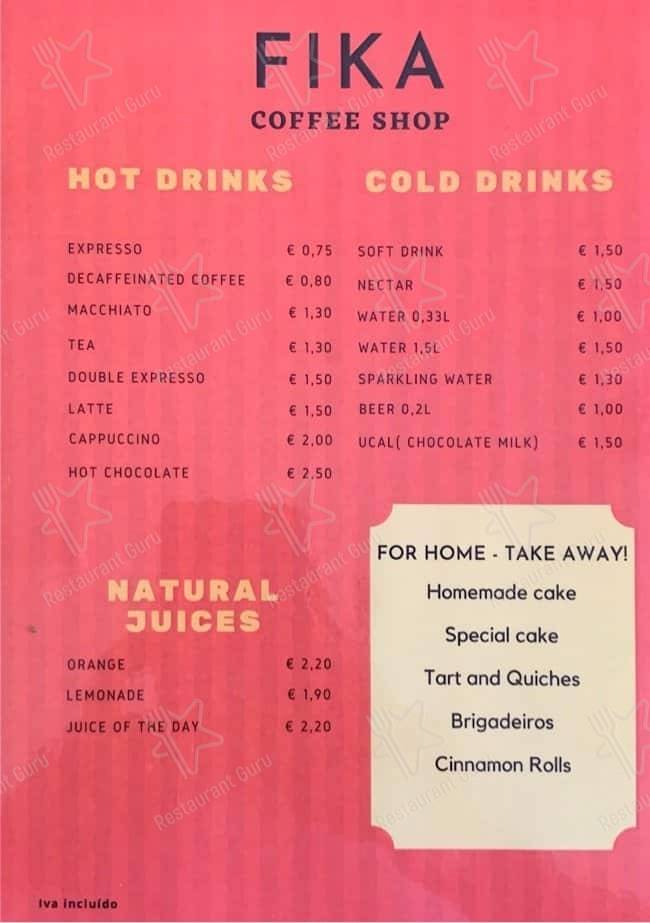 Menu em Fika Coffee Shop restaurante, Parede