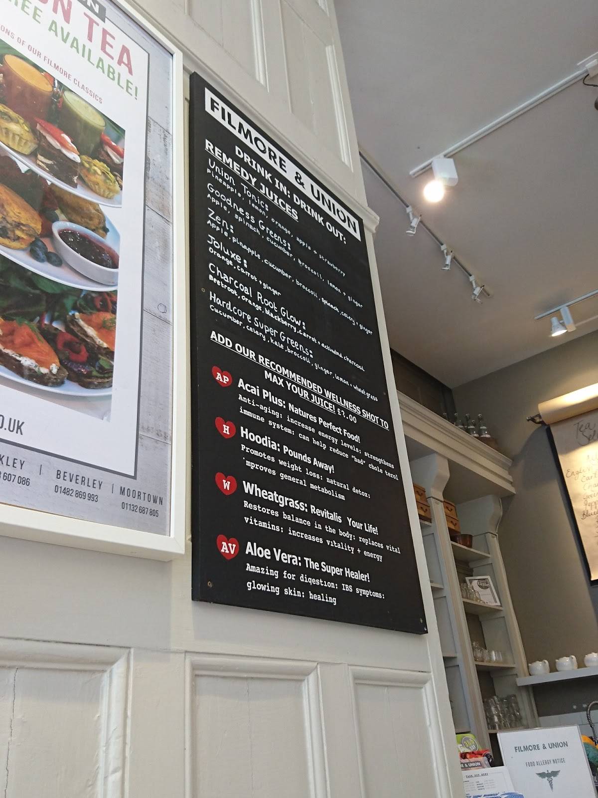 Menu at Filmore & Union cafe, York, The Braithwaite Gallery