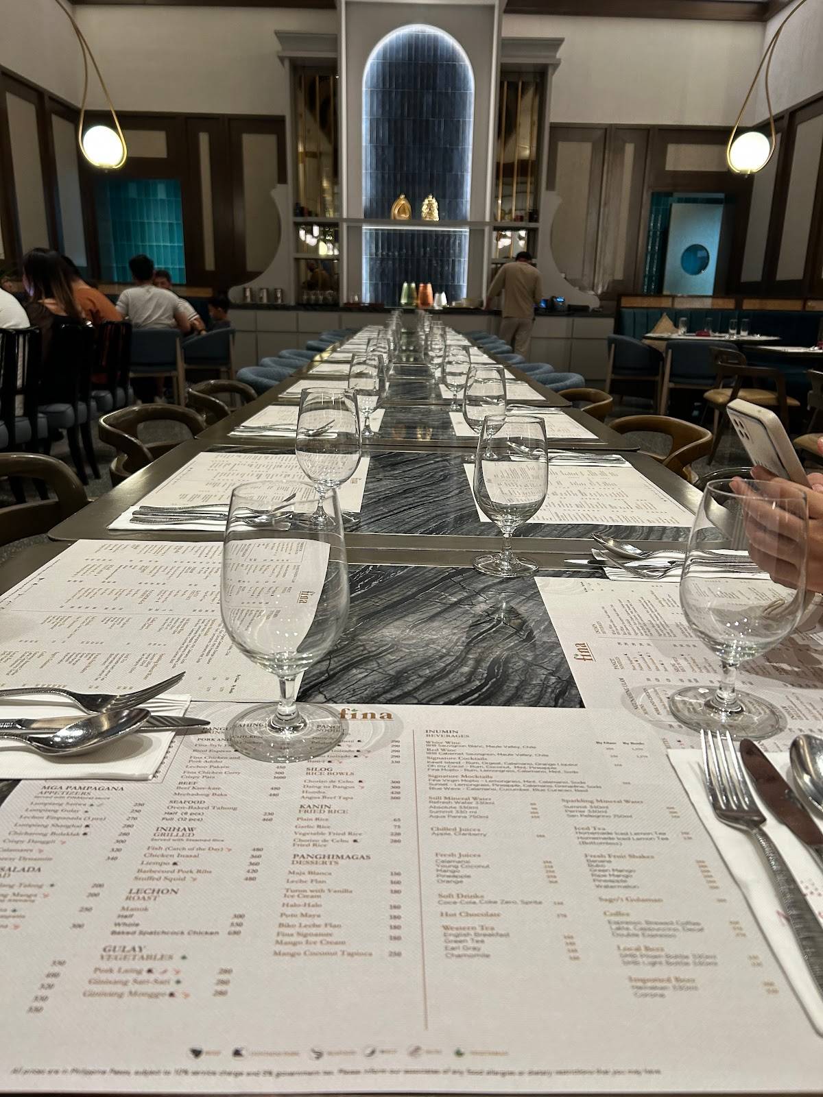 Menu at Fina restaurant, Cebu City