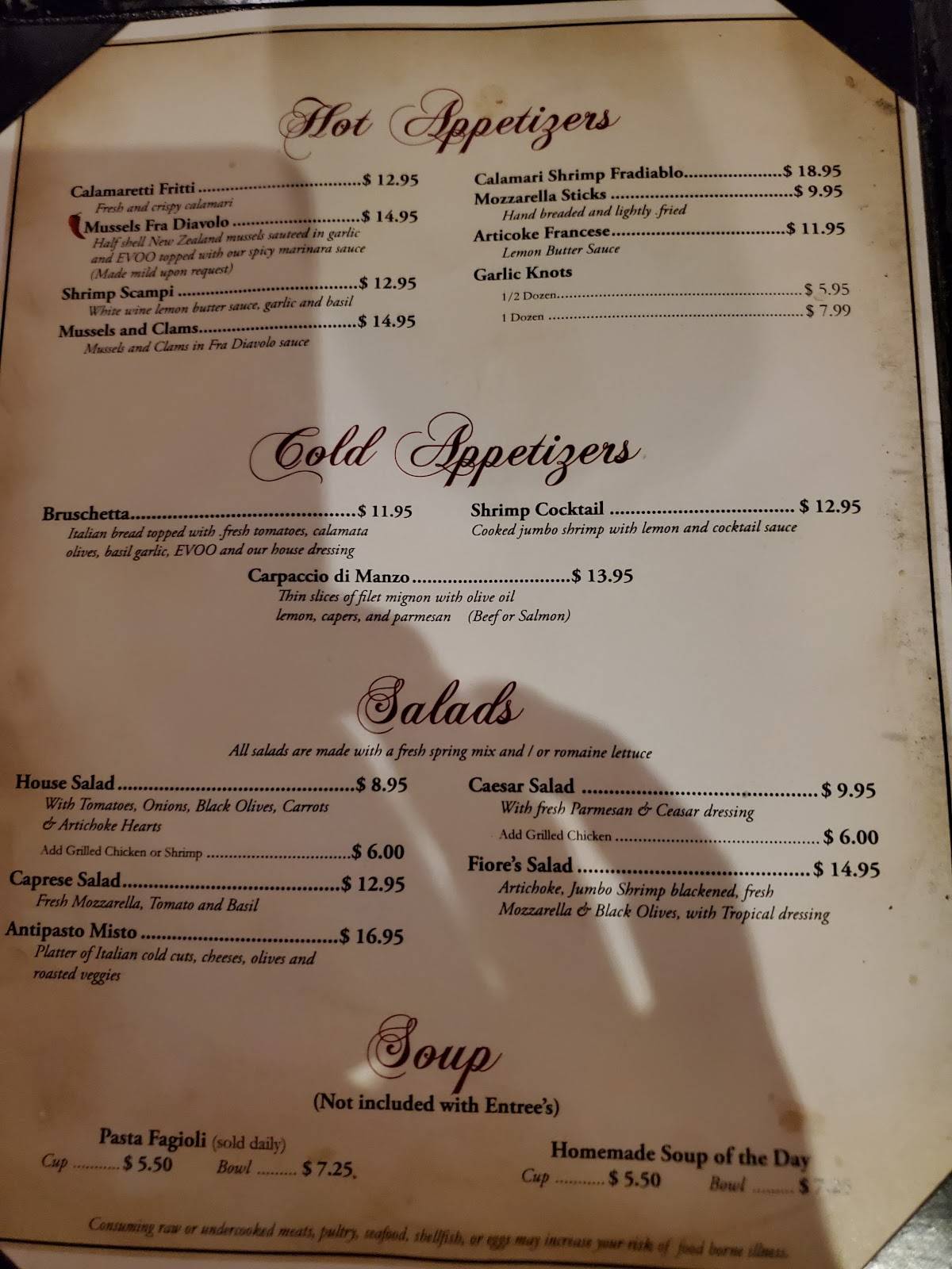 Menu at Fiore's Cafe, Ocala, S Pine Ave