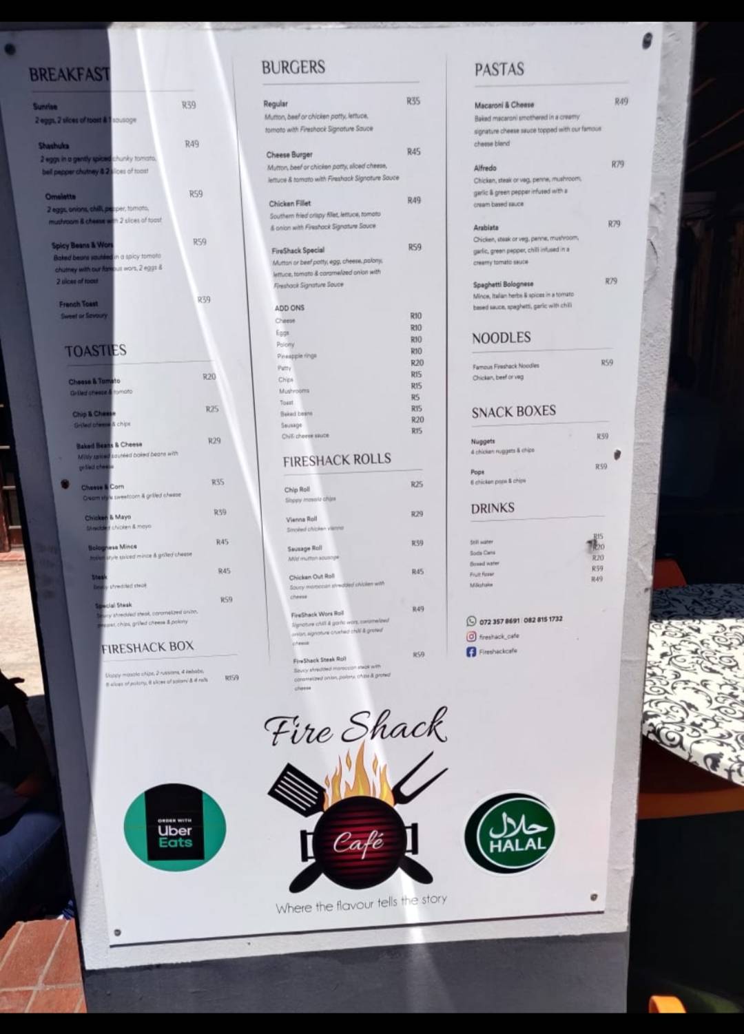 Menu at Fire Shack restaurant, Berea