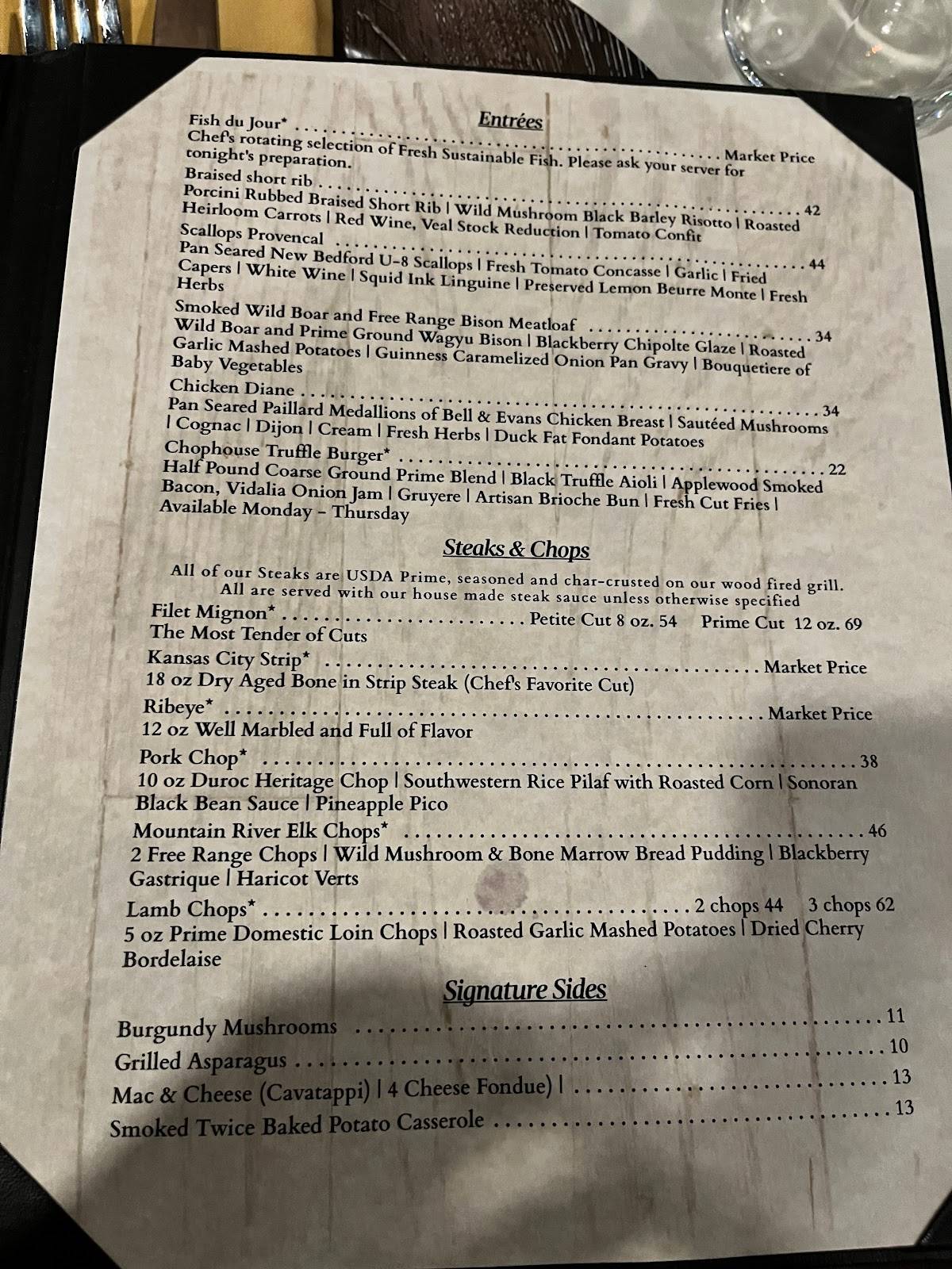 Menu at Fire & Smoke steakhouse, Myrtle Beach