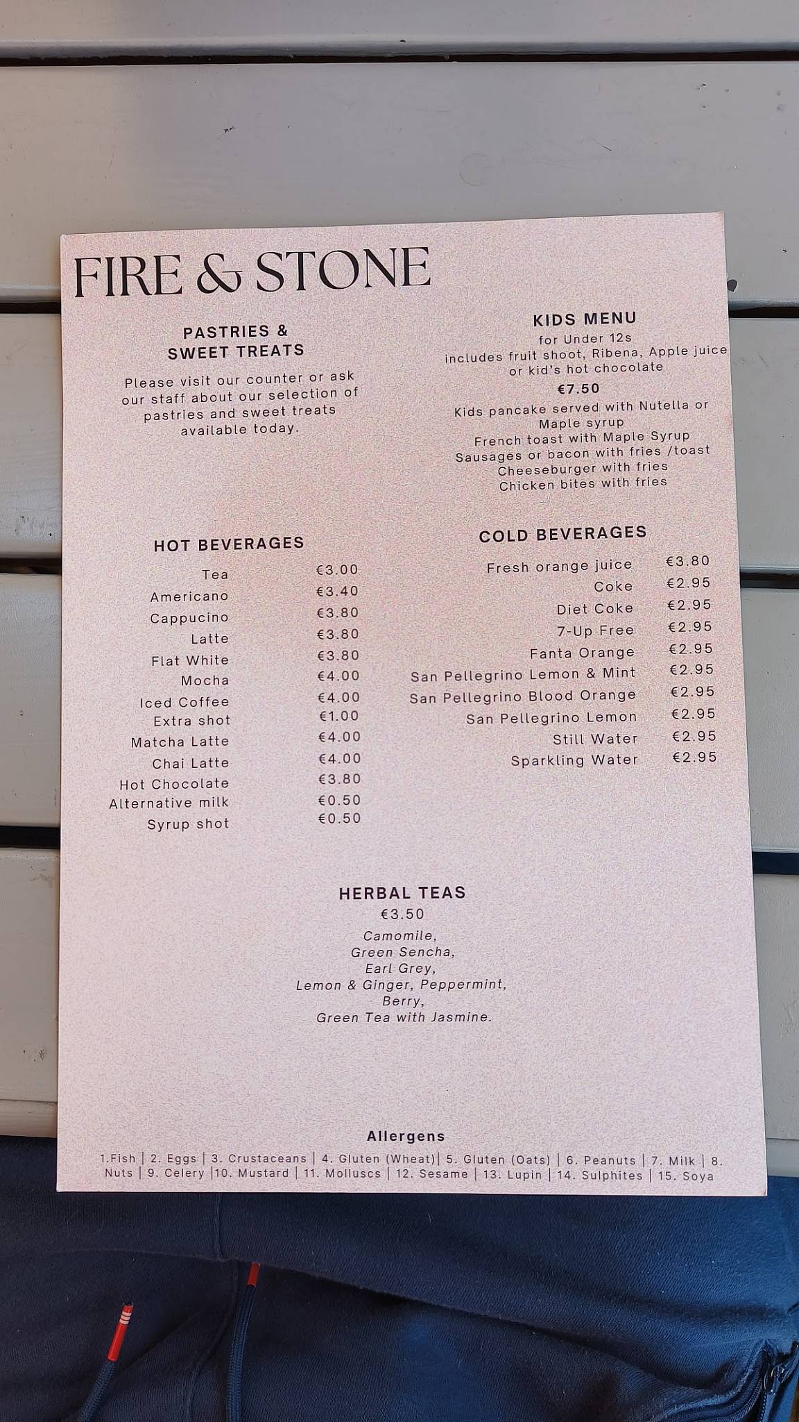Menu at Fire & Stone Eatery cafe, Dublin