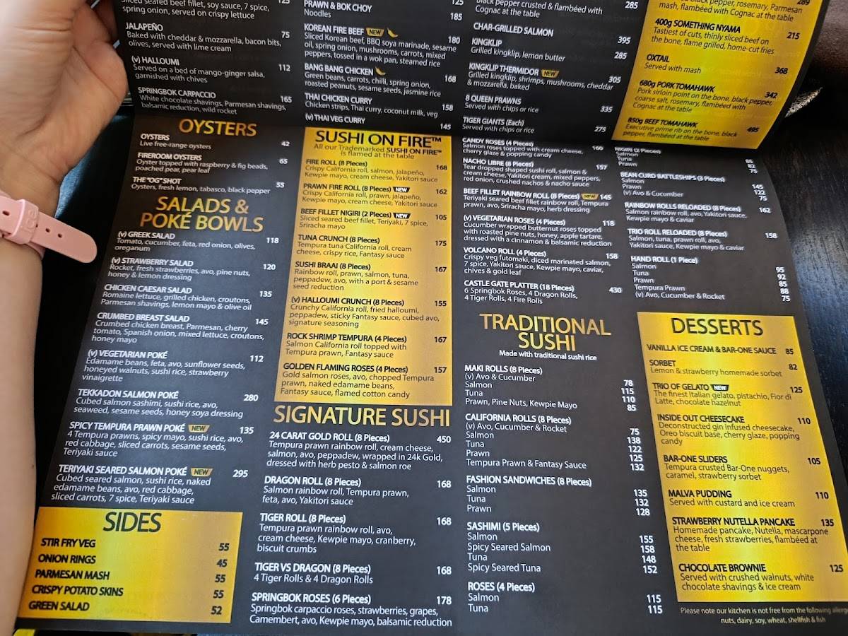 Menu at Fireroom Castle Gate restaurant, Pretoria, 478 Koedoesnek Ave