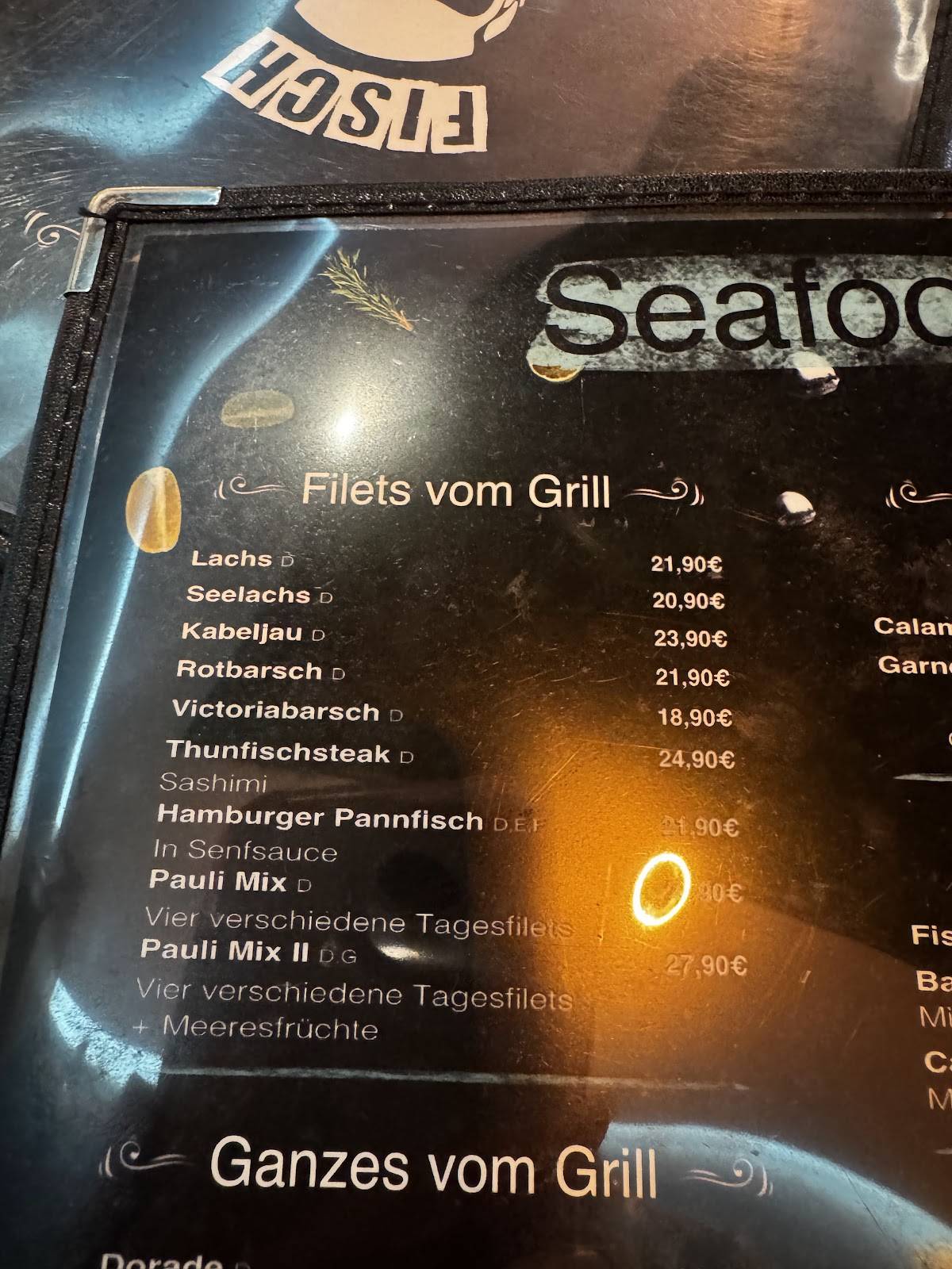 Speisekarte von Fisch Pauli restaurant, Hamburg, Marktstraße 21a
