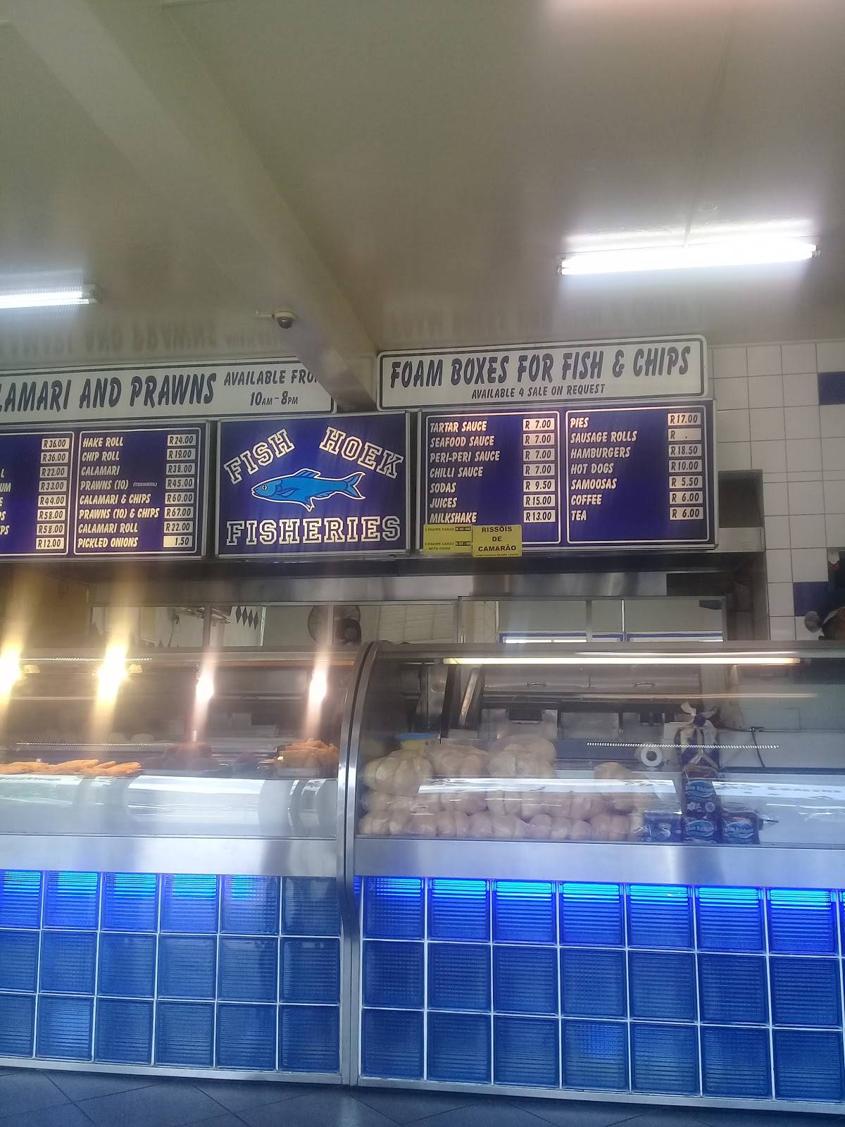 Menu at Fish Hoek Fisheries fast food, Cape Town