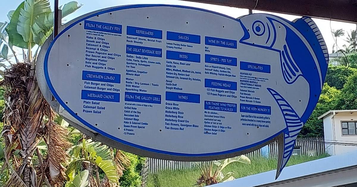 Menu at Fish On The River, Spillers Wharf restaurant, Port Shepstone