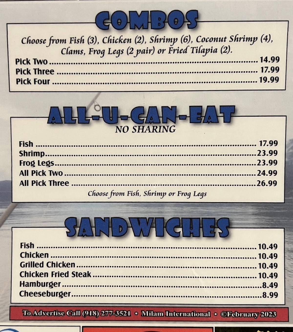 Menu at Fish Shack restaurant, Coweta, E Hwy 51