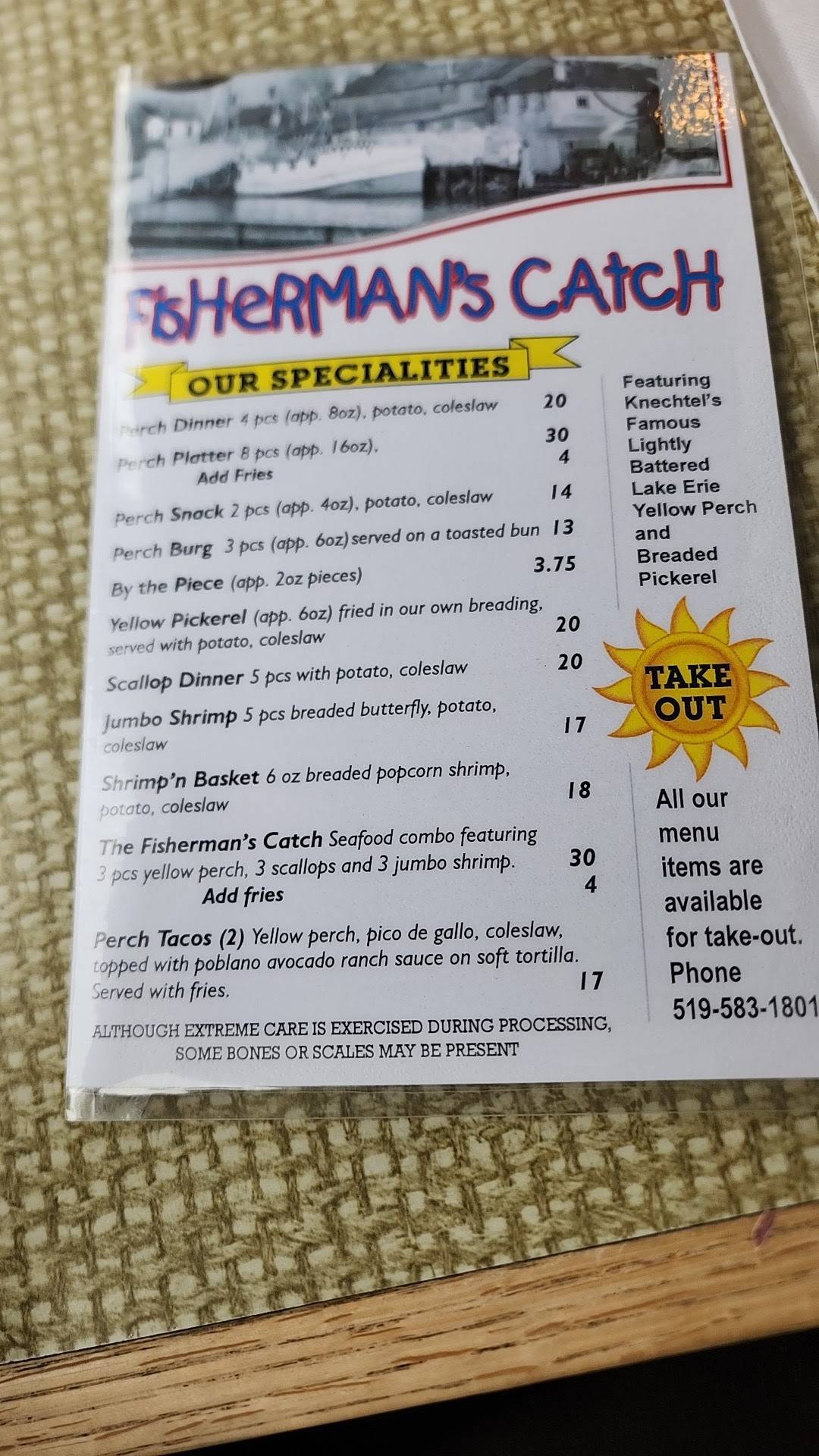 Menu at Fisherman's Catch Bar & Restaurant, Port Dover