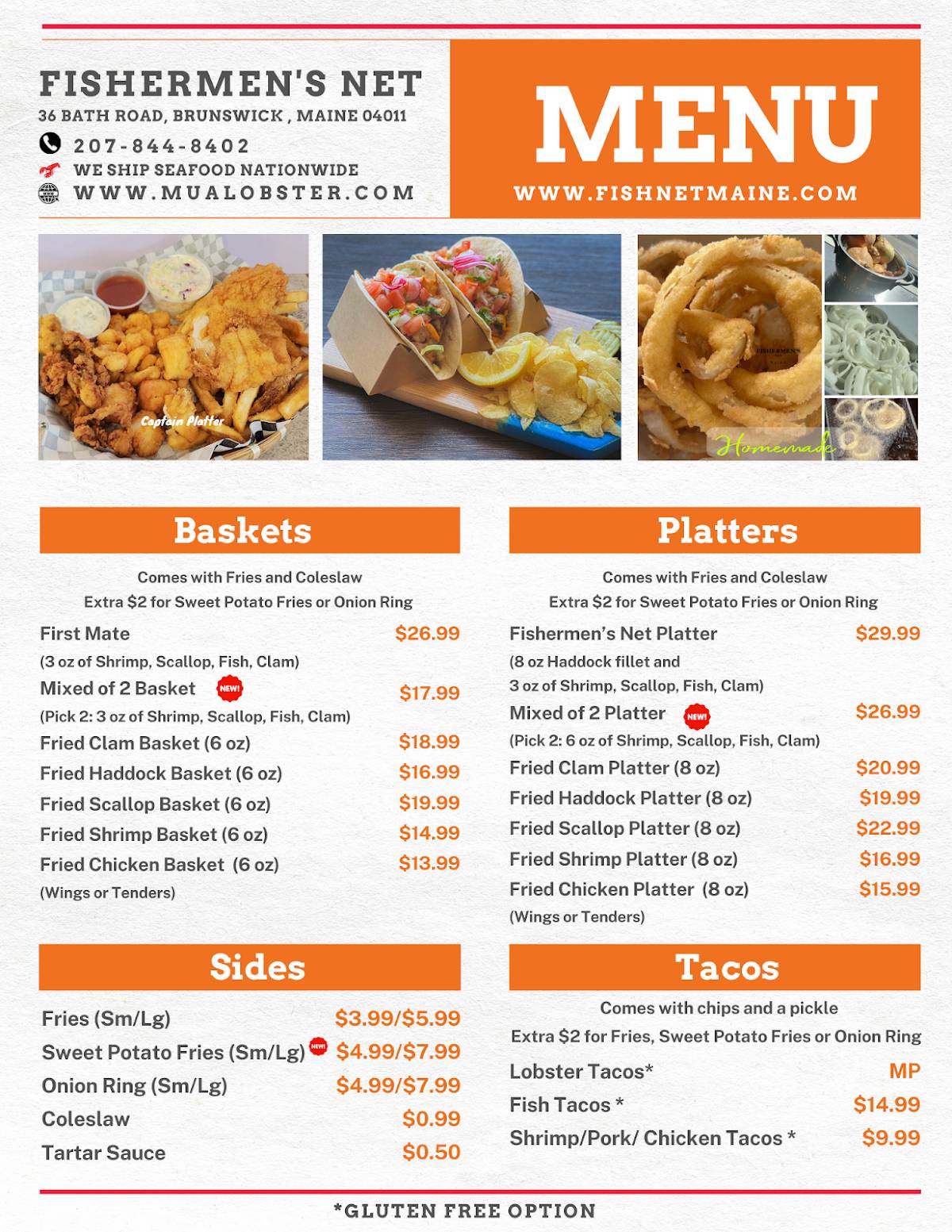 Menu at Fishermen's Net Seafood Restaurant & Market, Brunswick