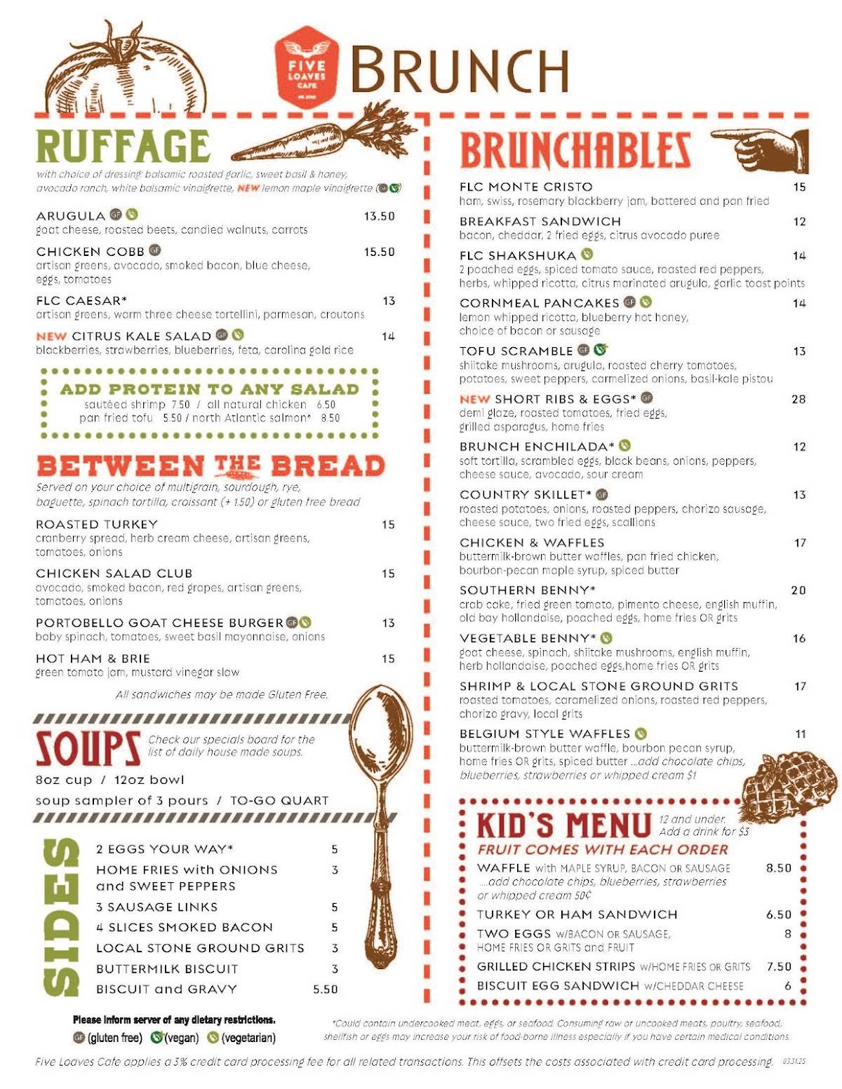 Menu at Five Loaves Cafe, Summerville, 214 N Cedar St