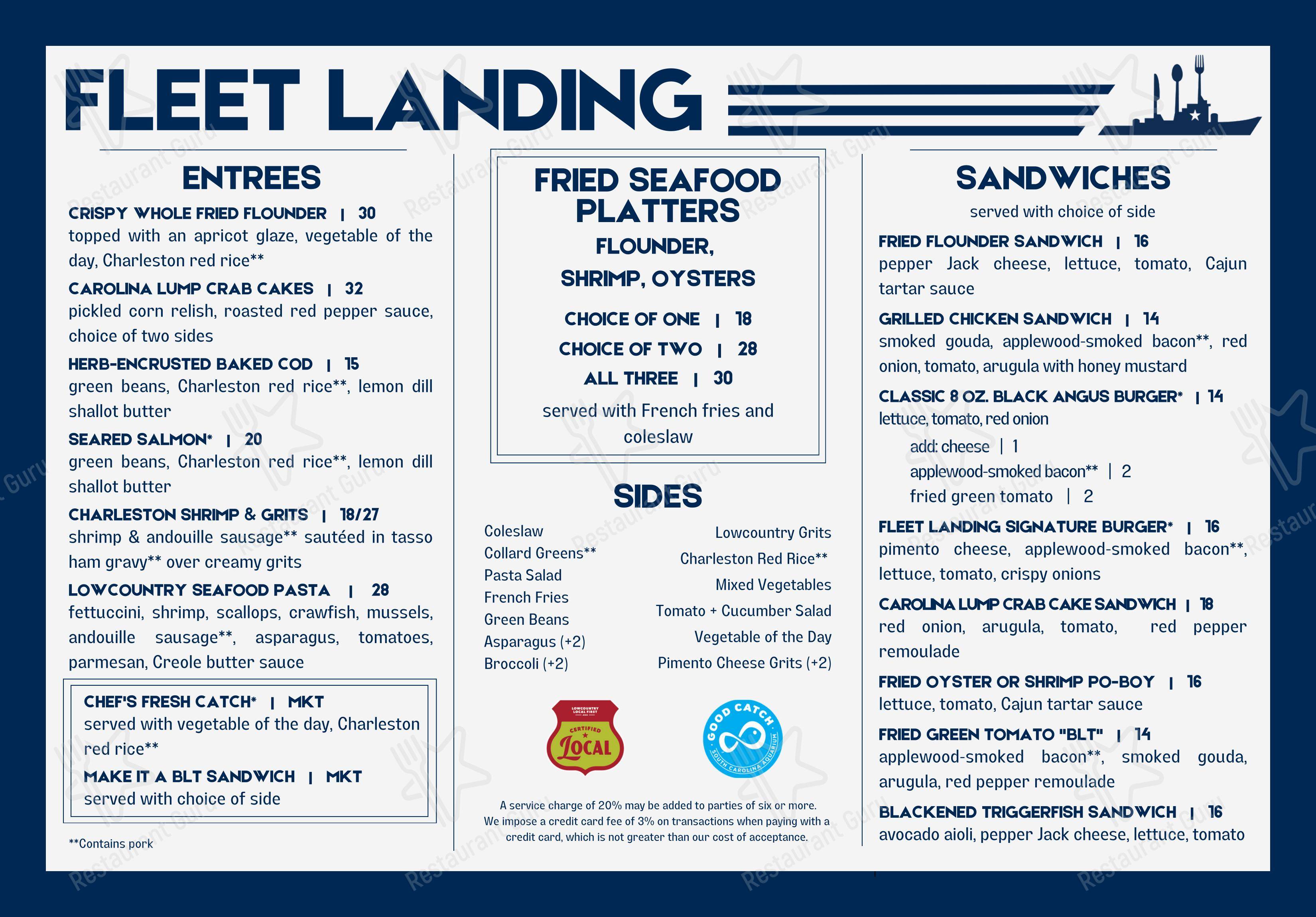 Menu at Fleet Landing Restaurant & Bar, Charleston