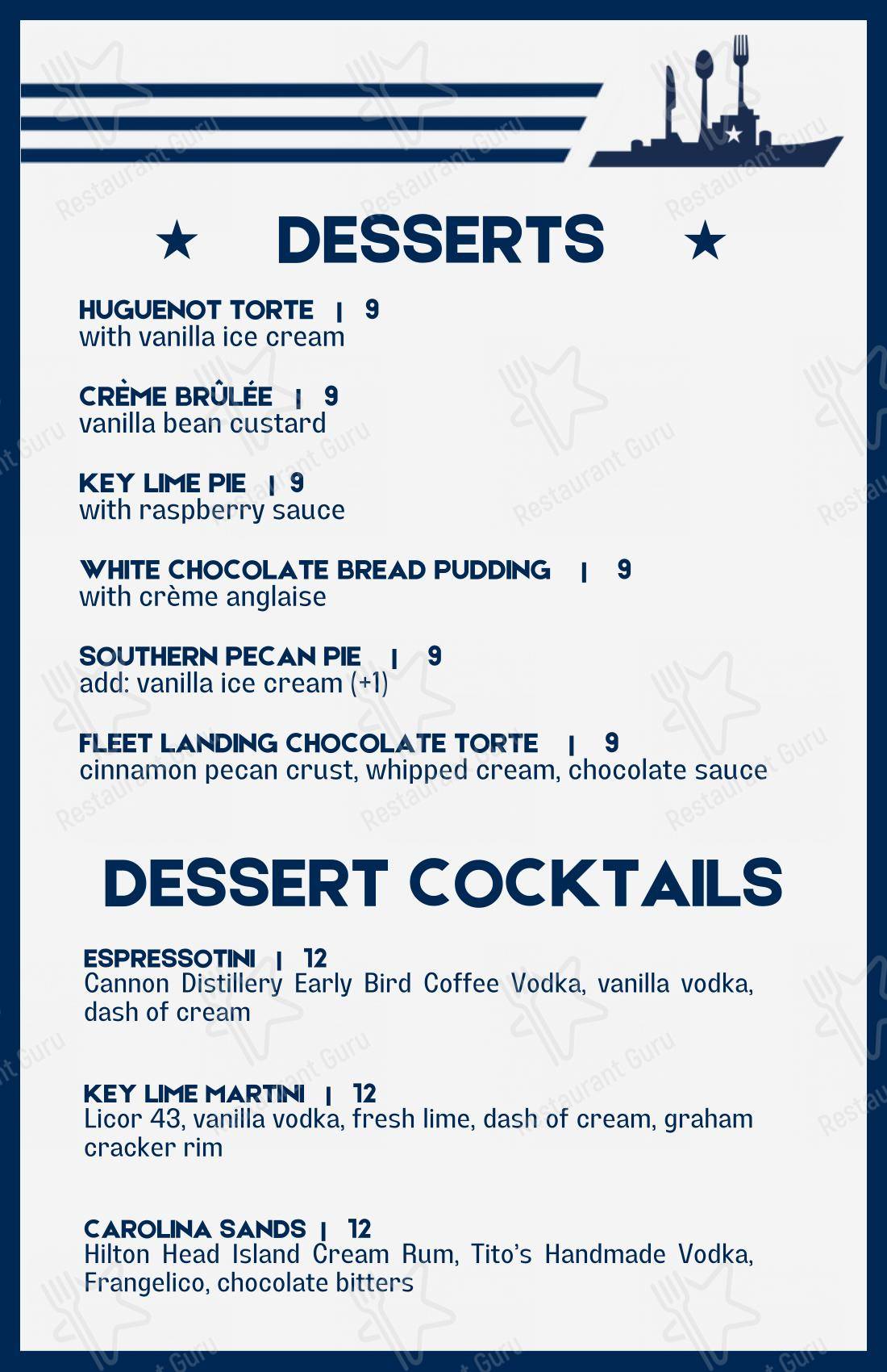 Menu at Fleet Landing Restaurant & Bar, Charleston