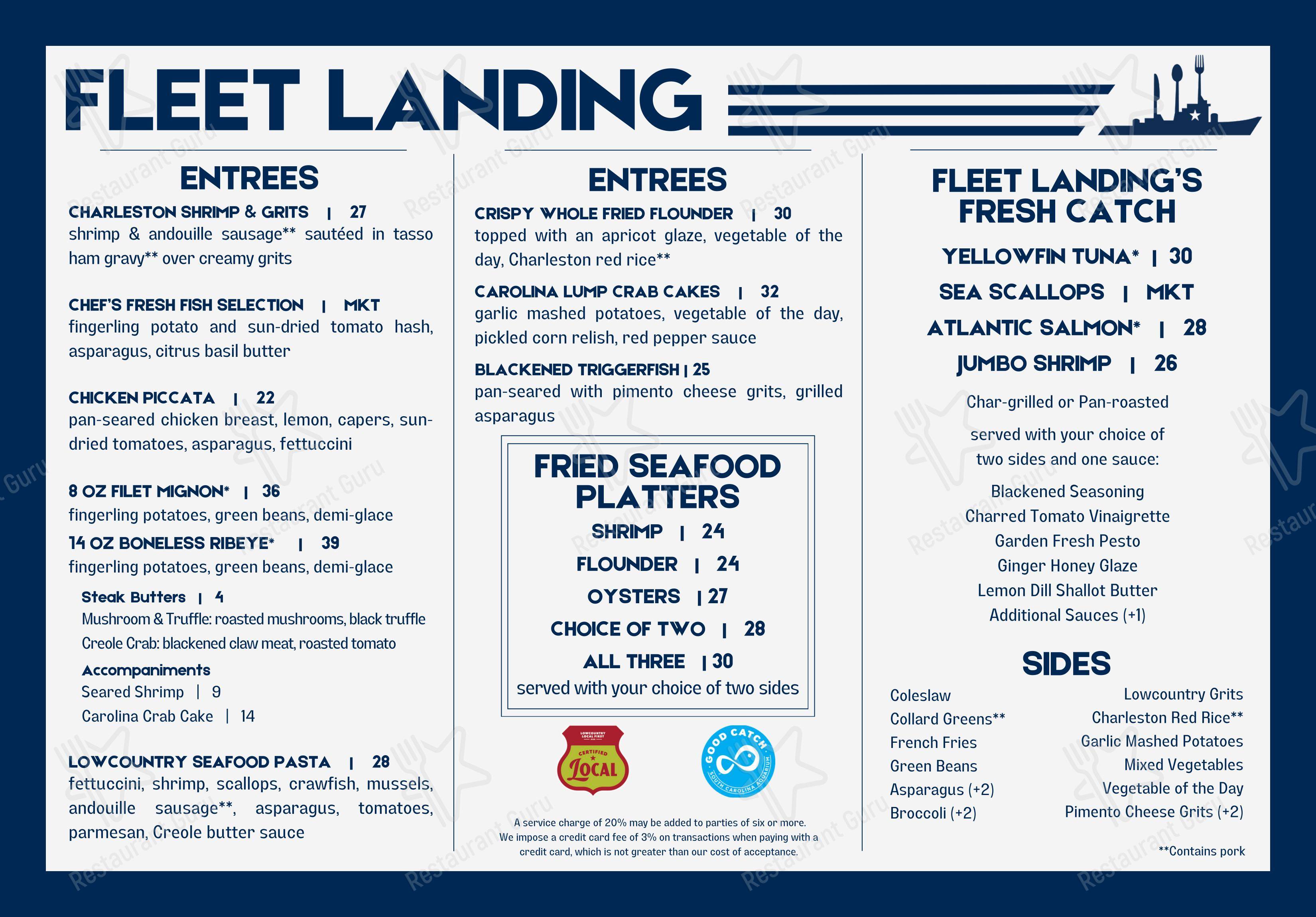 Menu at Fleet Landing Restaurant & Bar, Charleston