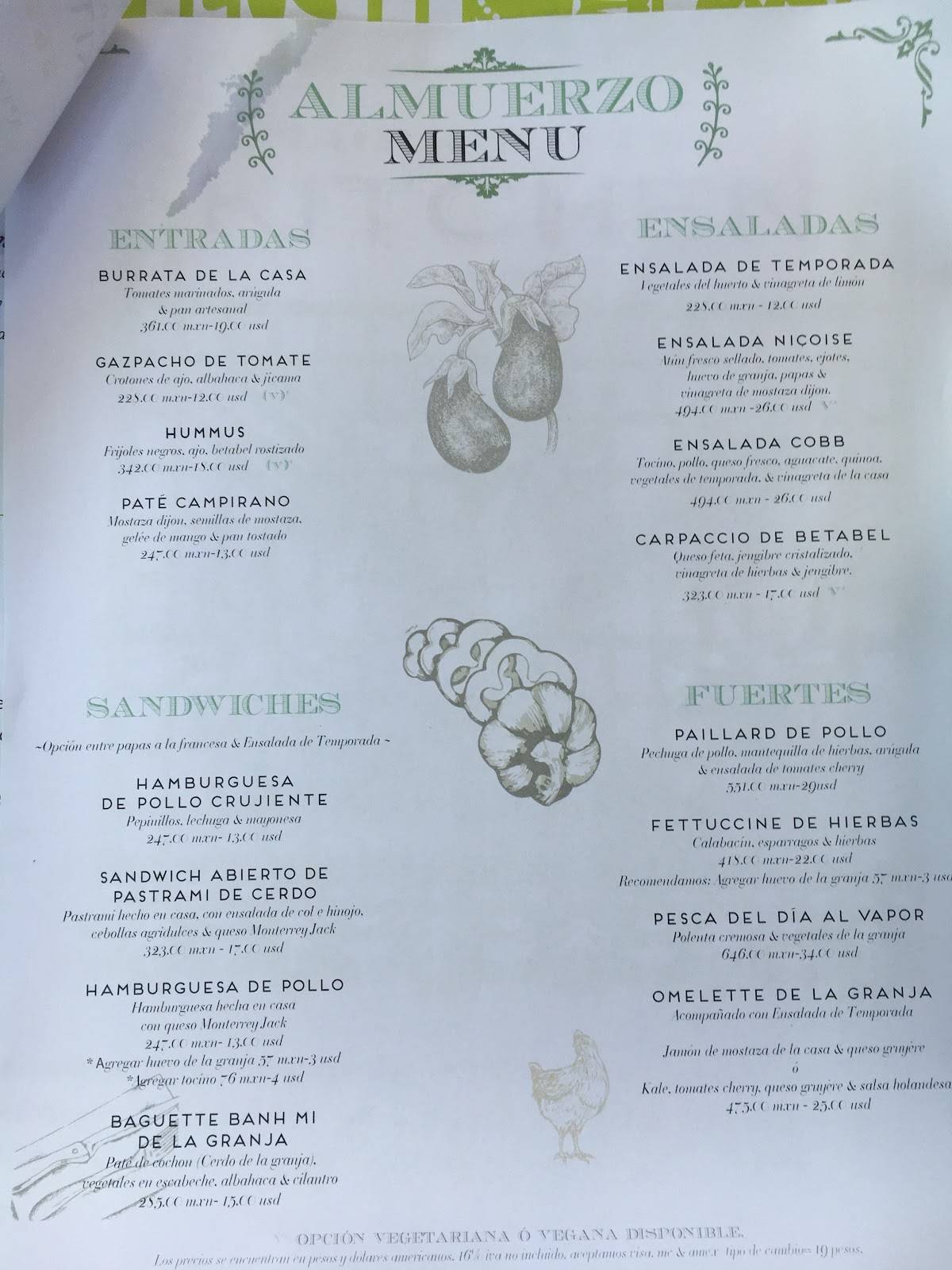 Menu at Flora Farms pub & bar, San José del Cabo, Carretera ...