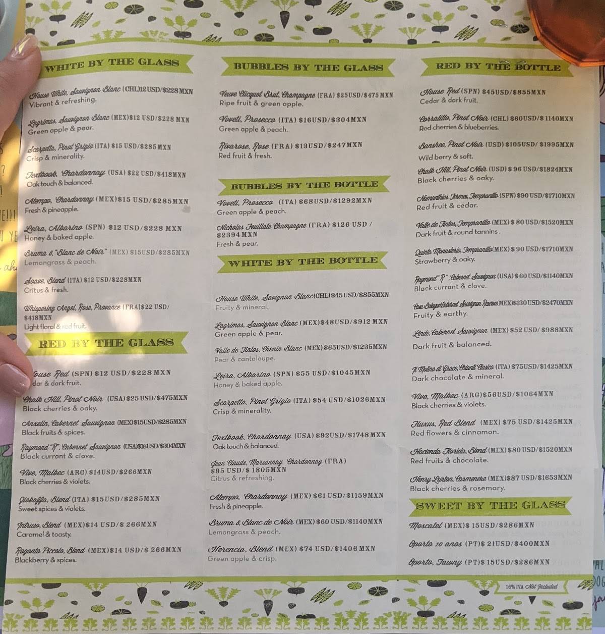 Menu at Flora Farms pub & bar, San José del Cabo, Carretera ...