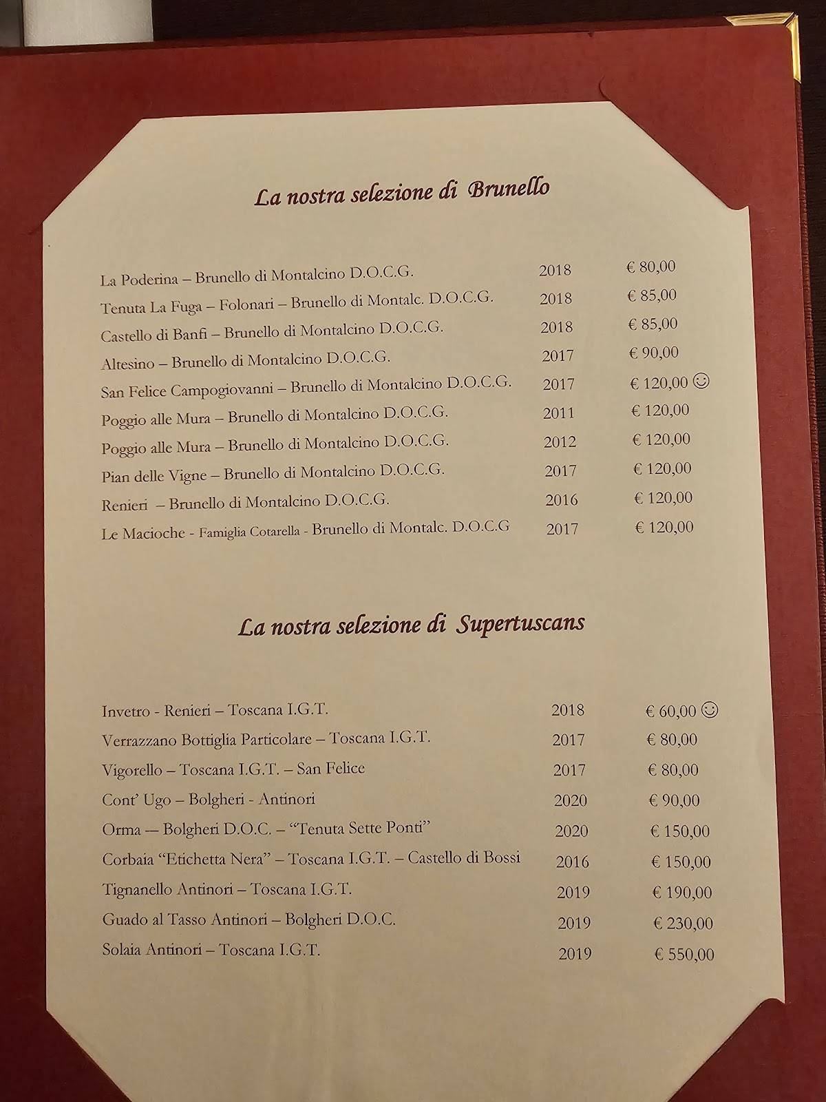 Menu da Ristorante Buca Mario, Firenze