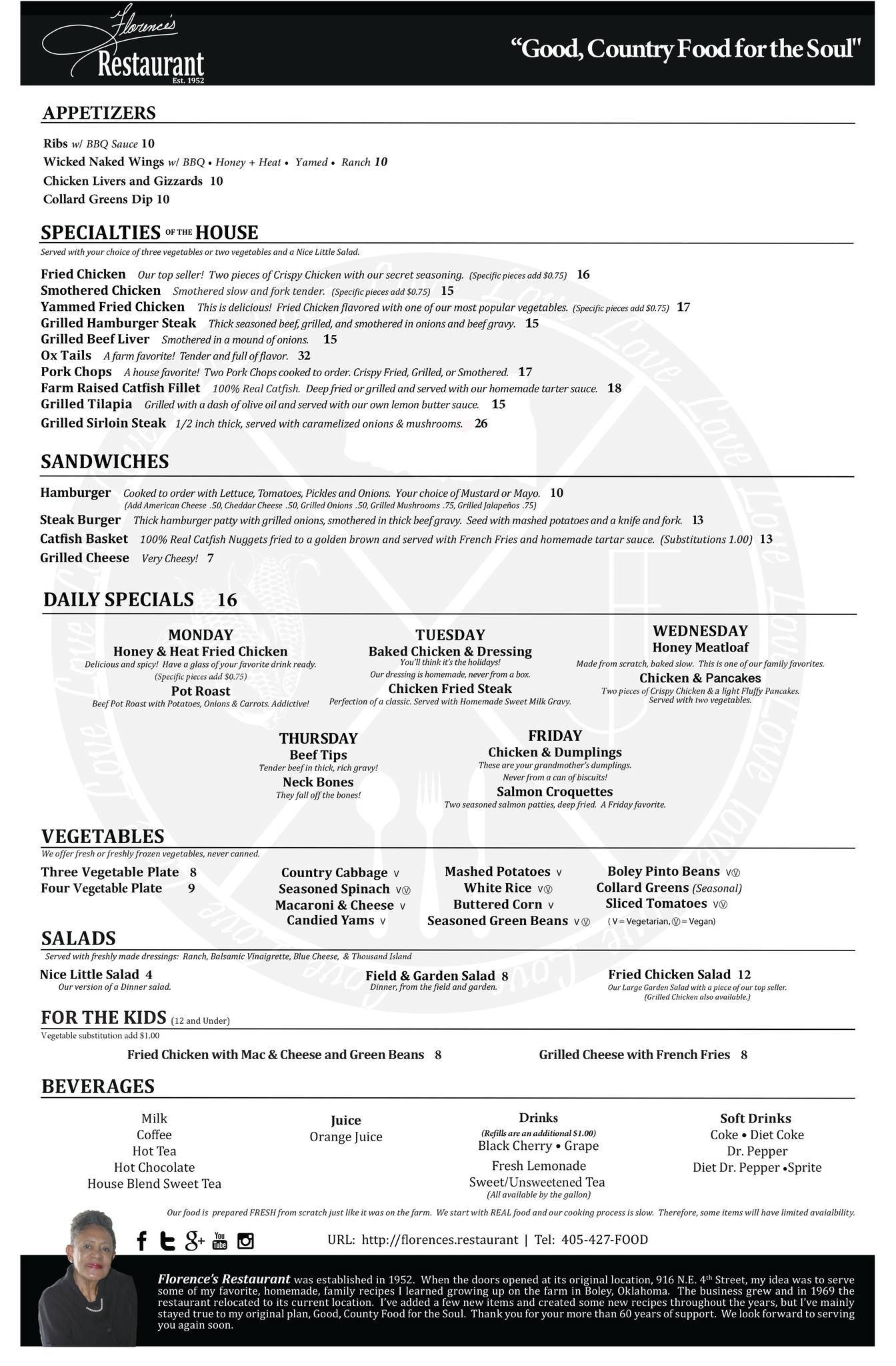 Menu at Florence's Restaurant, Oklahoma City