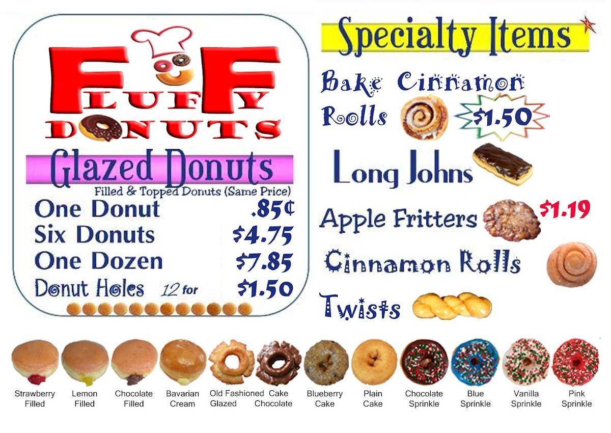Menu at Fluffy Donuts, Houston, W Gulf Bank Rd Suite C