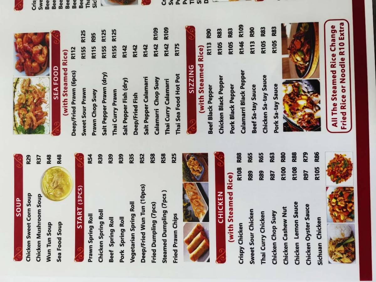 Menu at Fly Dragon restaurant, Rustenburg