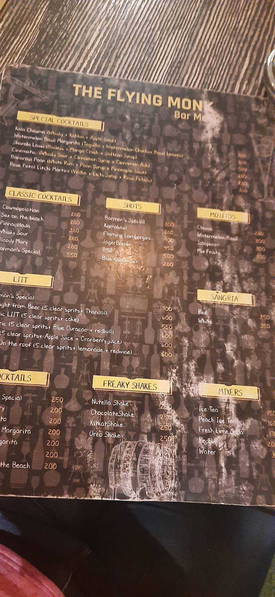Menu at Flying Monk, Nashik