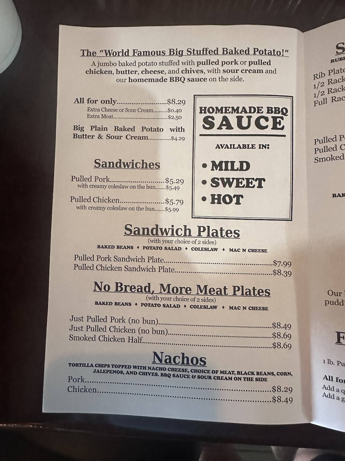 Menu at Flying Pig BBQ & Catering, Crossville