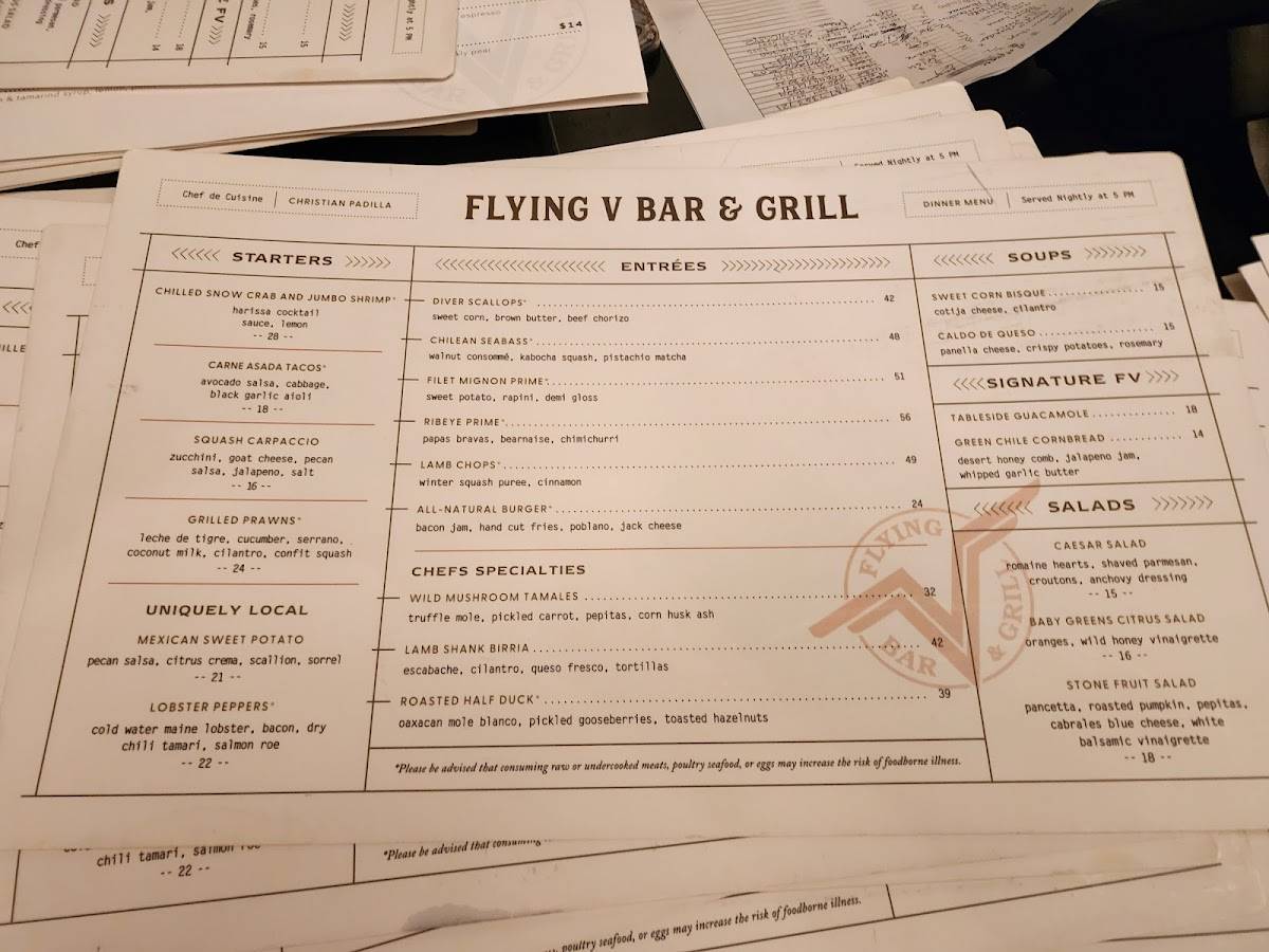 Menu at Flying V Bar & Grill, Tucson