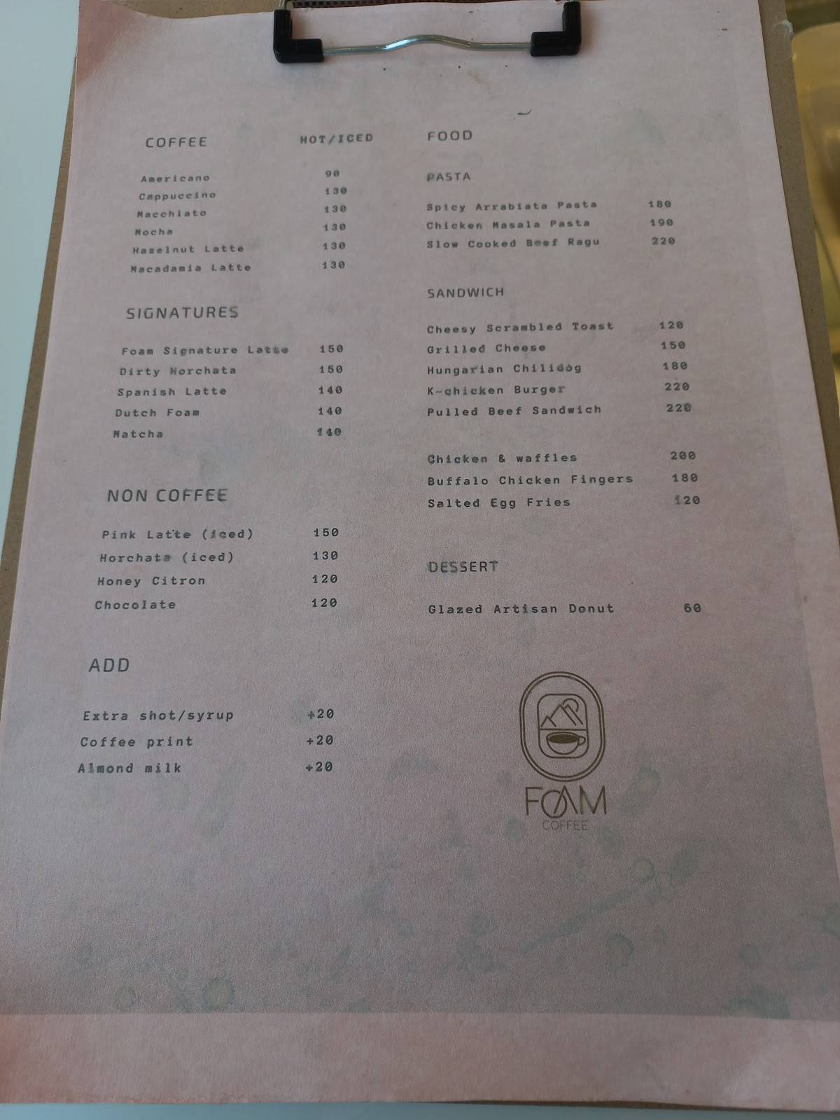 Menu at Foam Coffee - Baguio restaurant, Baguio