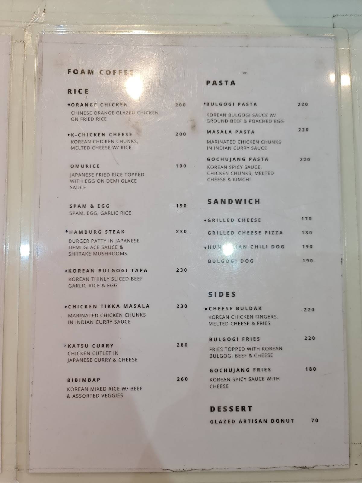 Menu at Foam Coffee - Baguio restaurant, Baguio