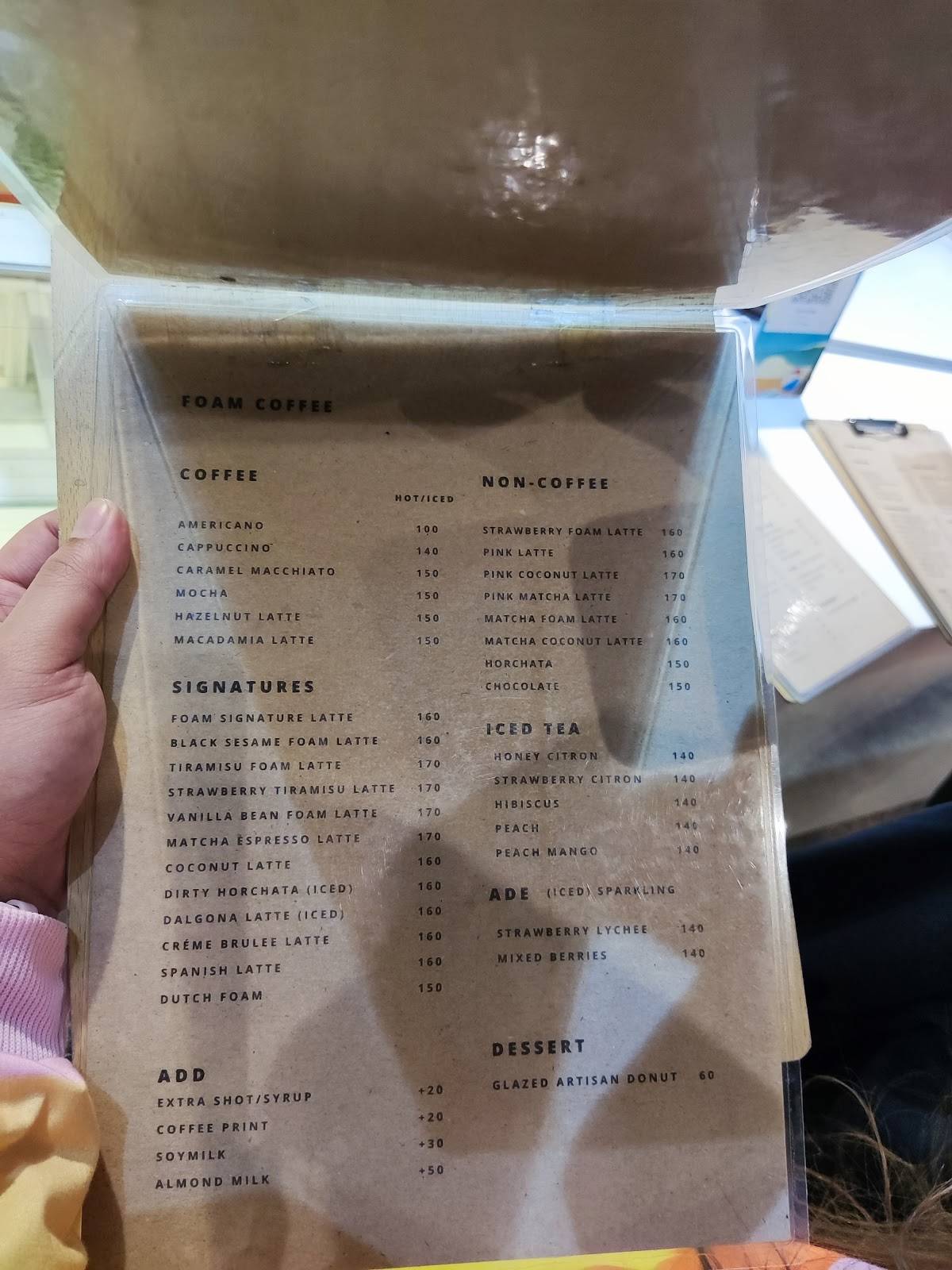 Menu at Foam Coffee - Baguio restaurant, Baguio