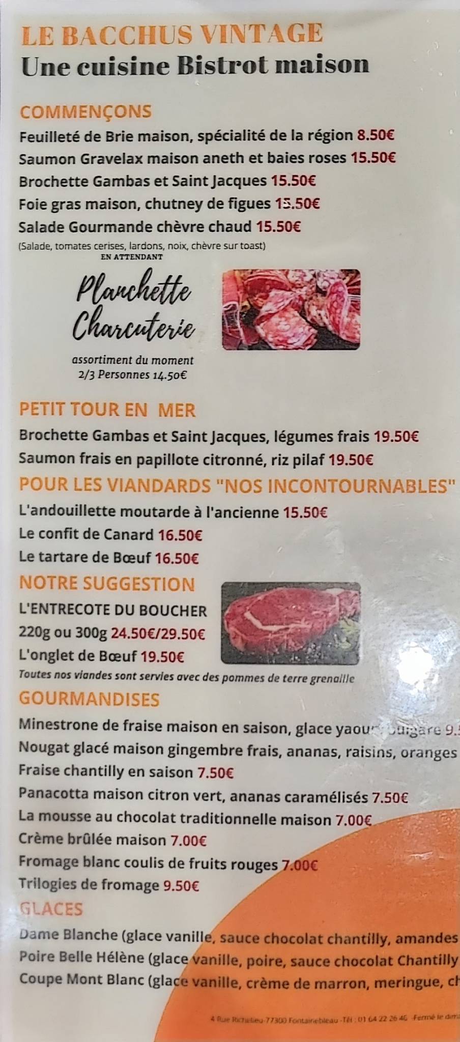 Menu au Le Bacchus restaurant, Fontainebleau