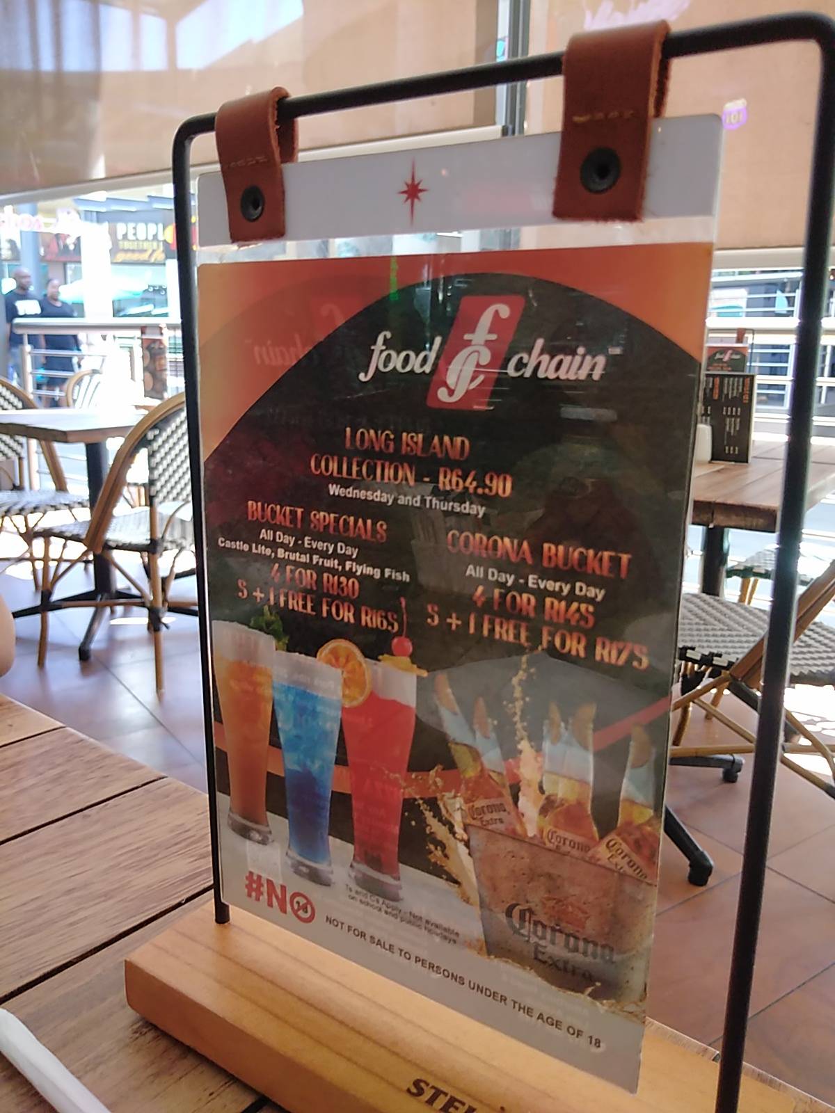 Menu at Food Chain Kolonnade restaurant, Pretoria