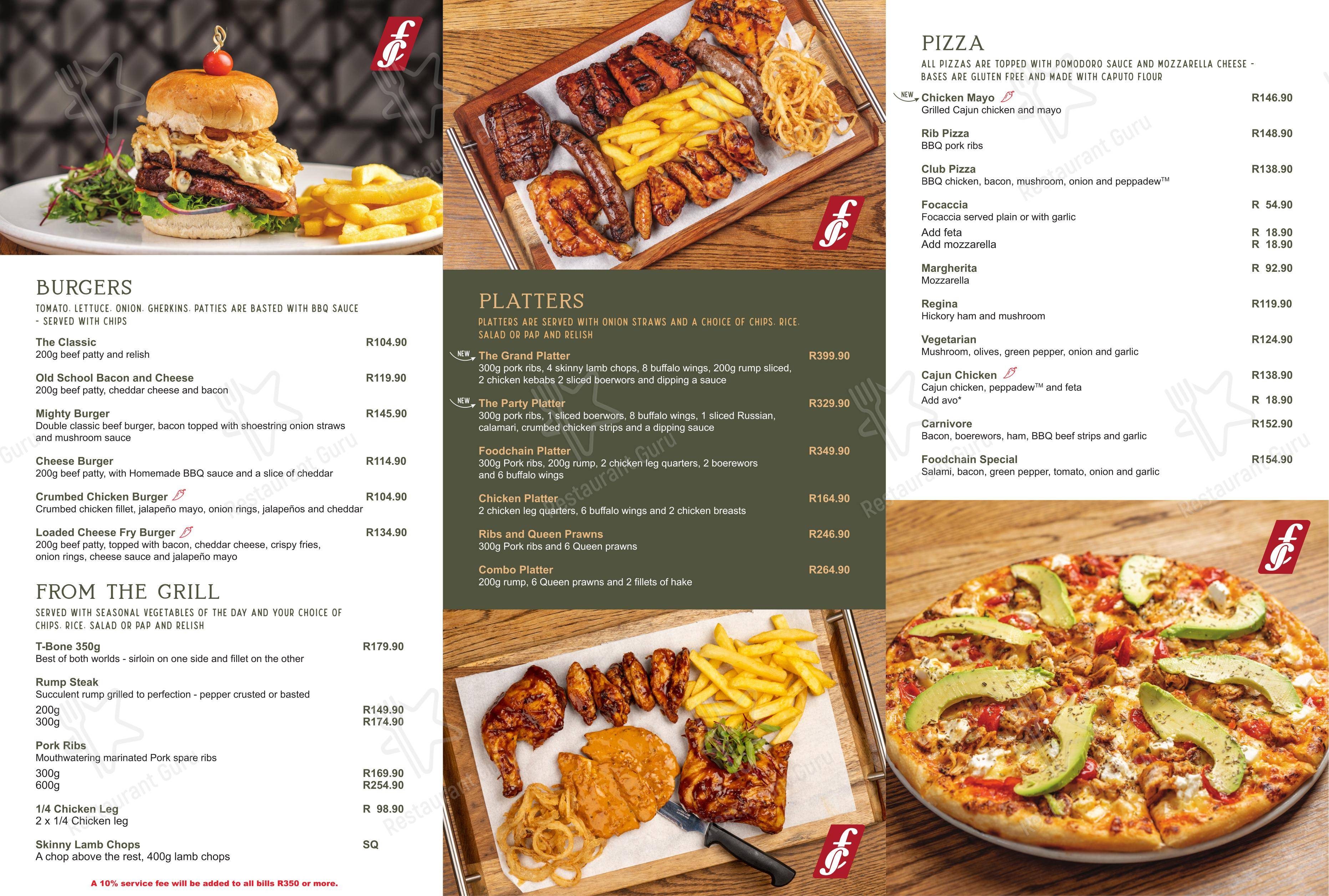 Menu at Food Chain Kolonnade restaurant, Pretoria