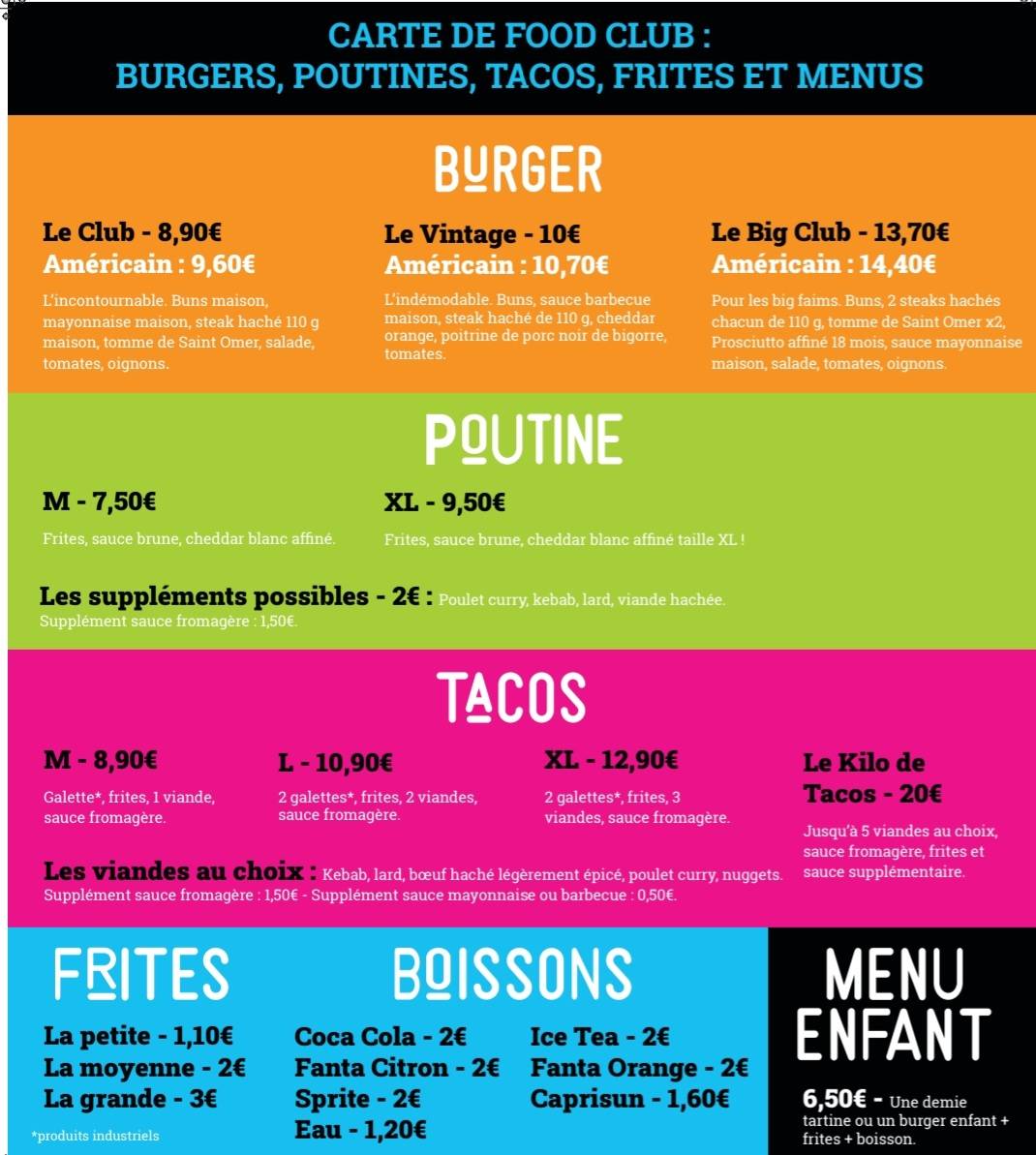 Menu at Food Club Helfaut, Helfaut