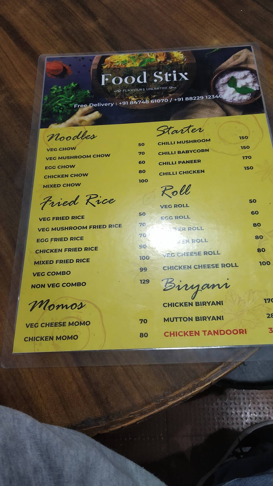 Menu at Food Stix, Guwahati