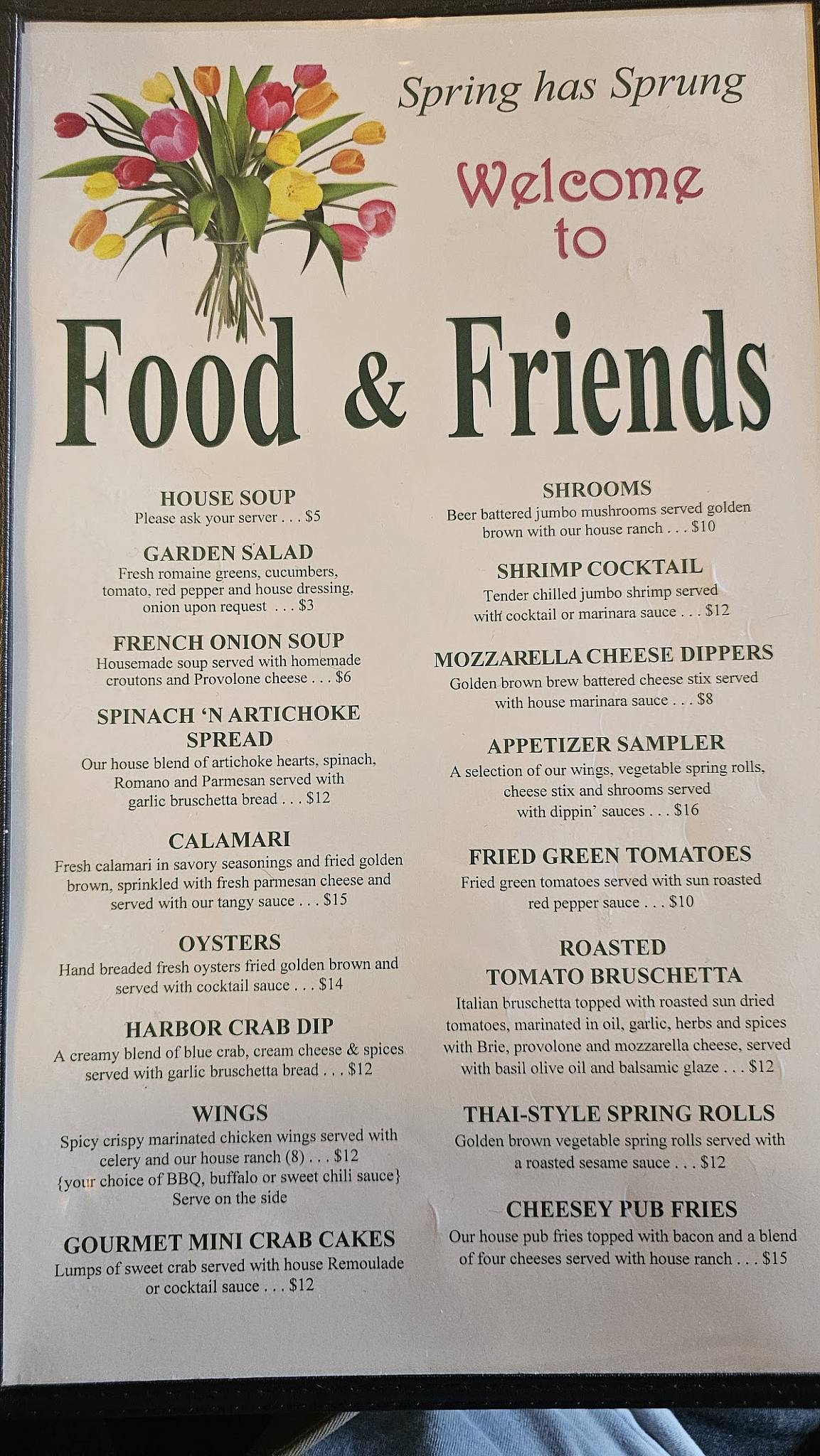 Menu at Food & Friends steakhouse, Lewisburg, 878 Washington St