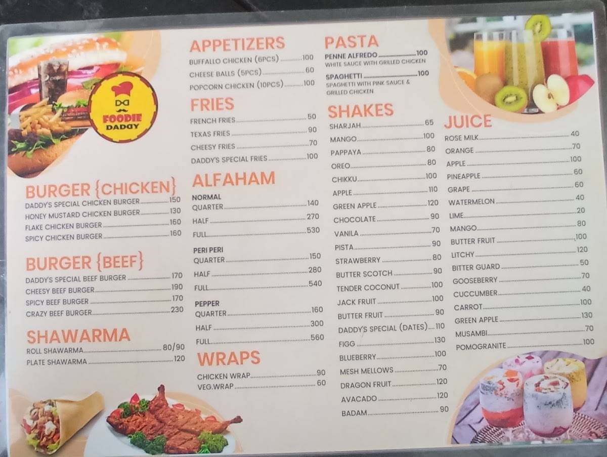 Menu at Foodie Daddy Pala, Pala