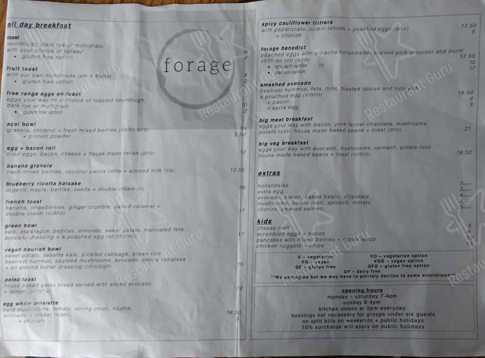 Menu at Forage Food Store cafe, Boronia