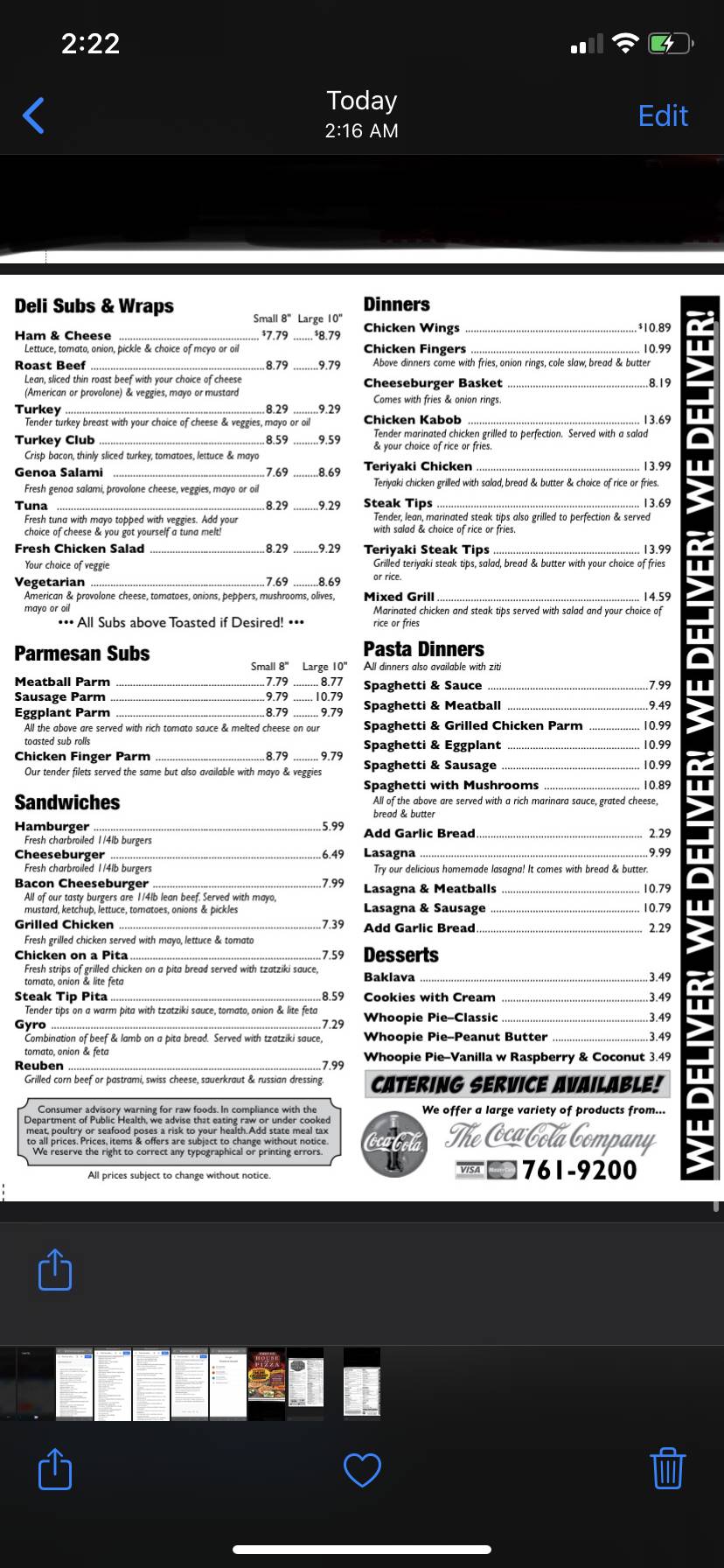 Menu at Forest Ave House of Pizza pizzeria, Portland