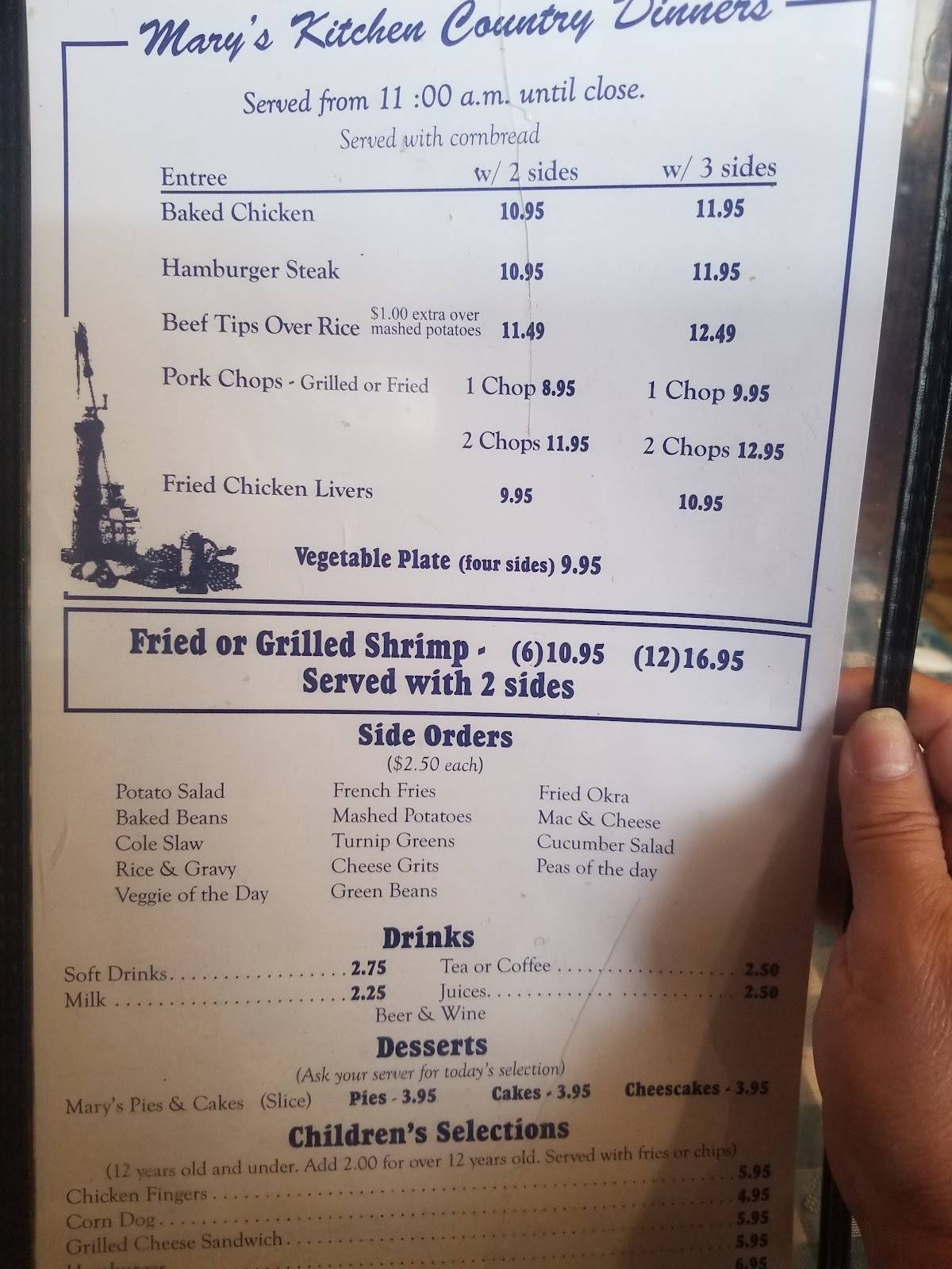 Menu at Mary's Kitchen restaurant, Fort Walton Beach, 99 Eglin Pkwy NE