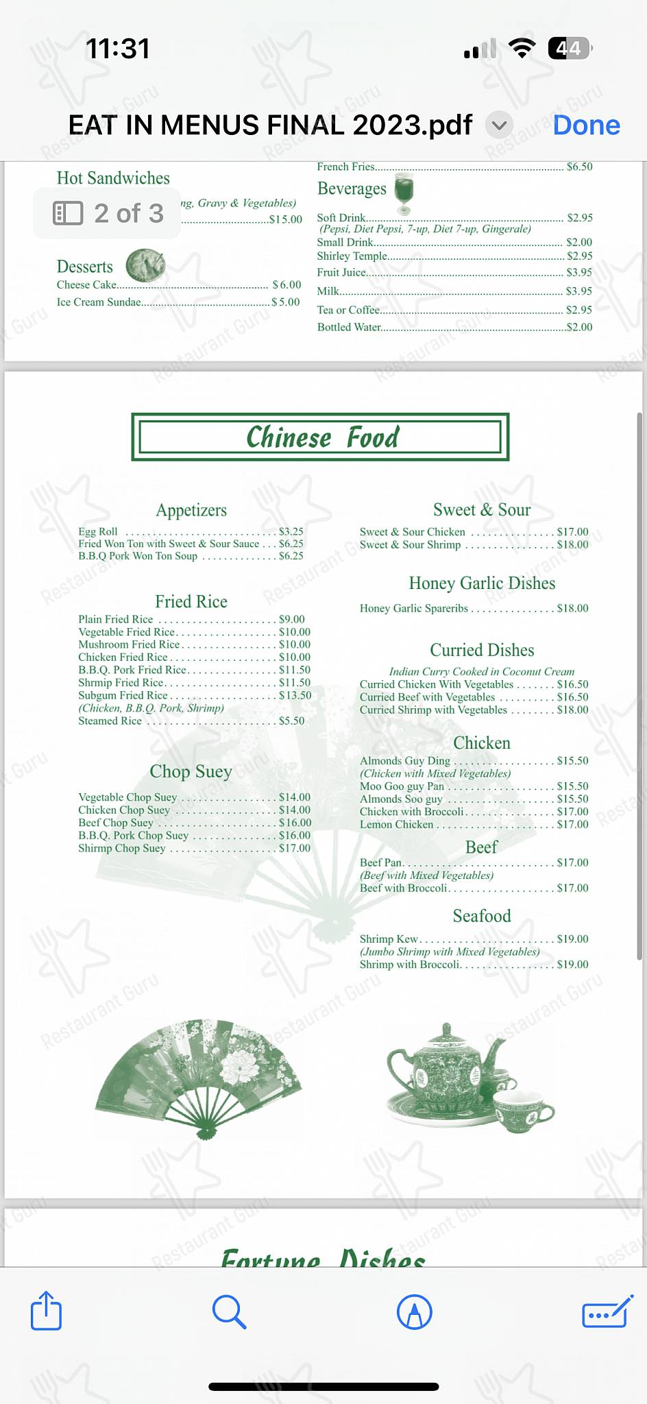 Menu at Fortune Restaurant Ltd, Bay Roberts
