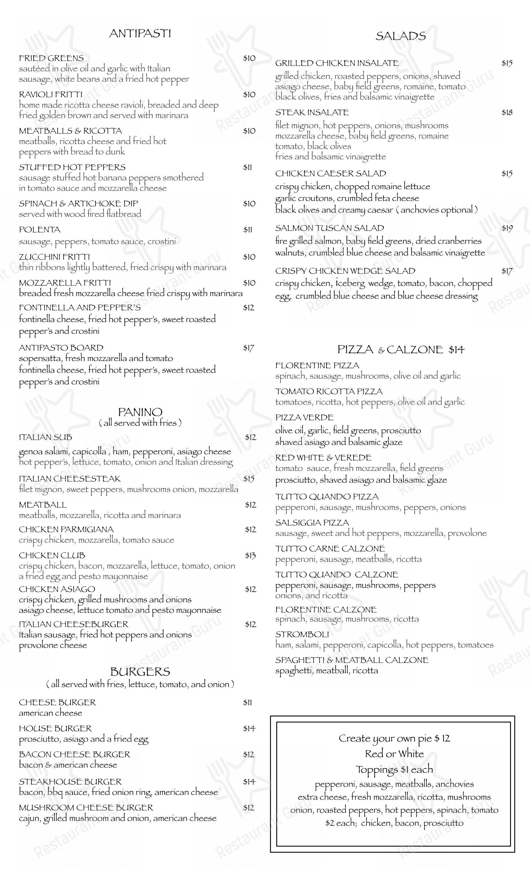 Menu at Four Pizzeria Bar and Grill, New Castle, Wilmington Rd