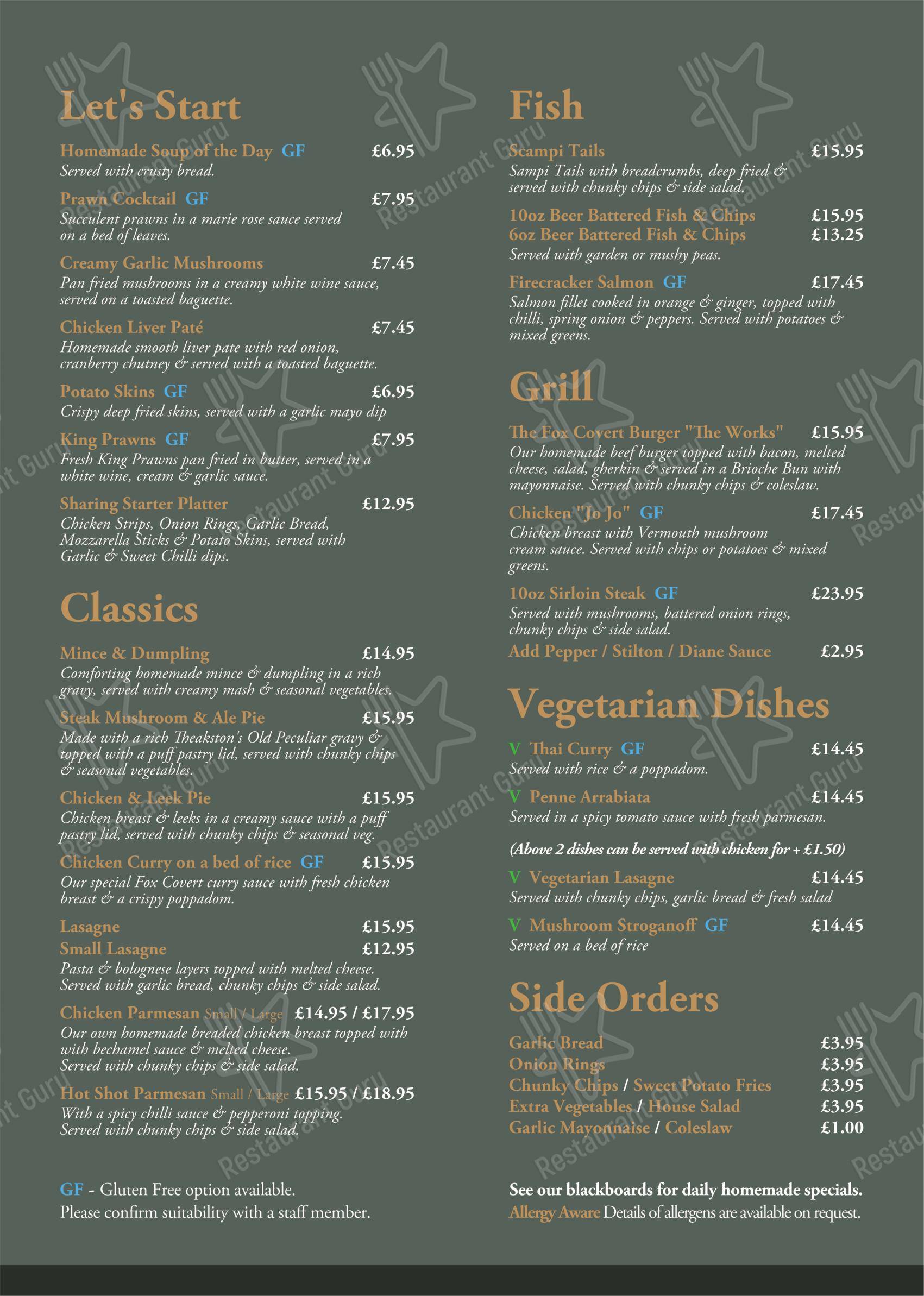 Menu at Fox Covert Inn pub & bar, Yarm, Low Ln