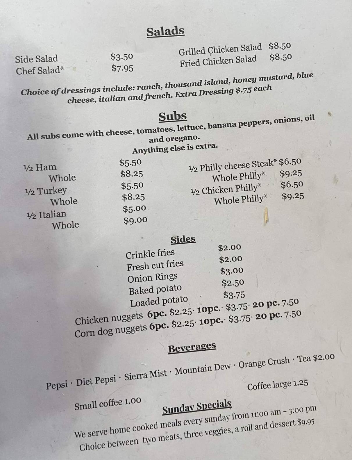 Menu at Fox Den restaurant, Del Rio, 790 TN-107