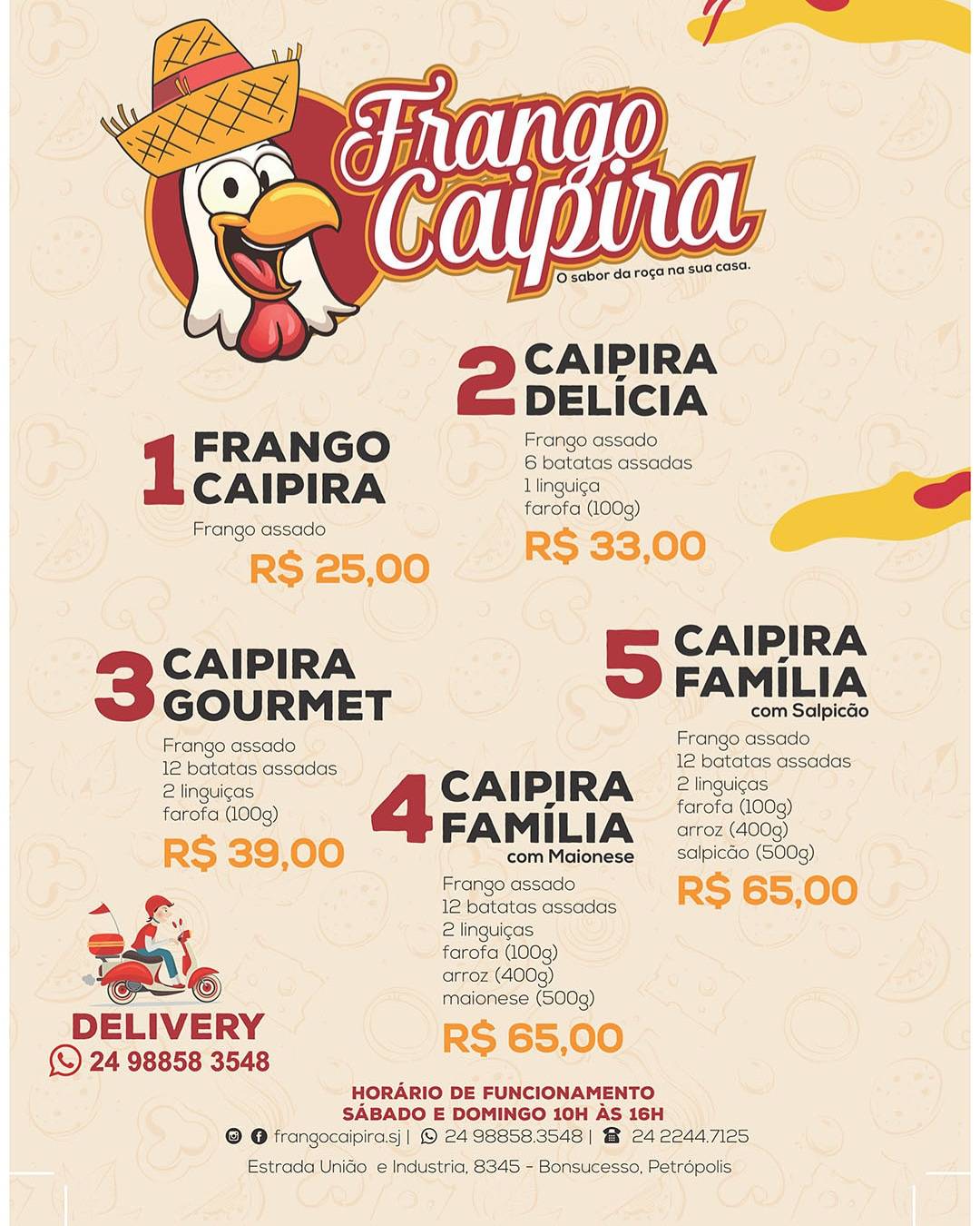 Carta del restaurante Frango Caipira, Petrópolis